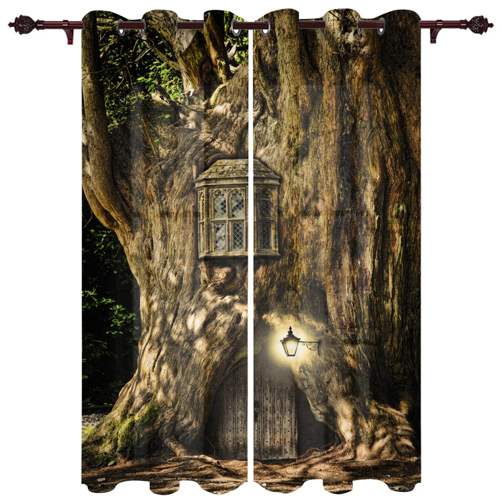 Gothic Curtains Medieval St Gate with Fog Full Moon Pattern Living Room ...