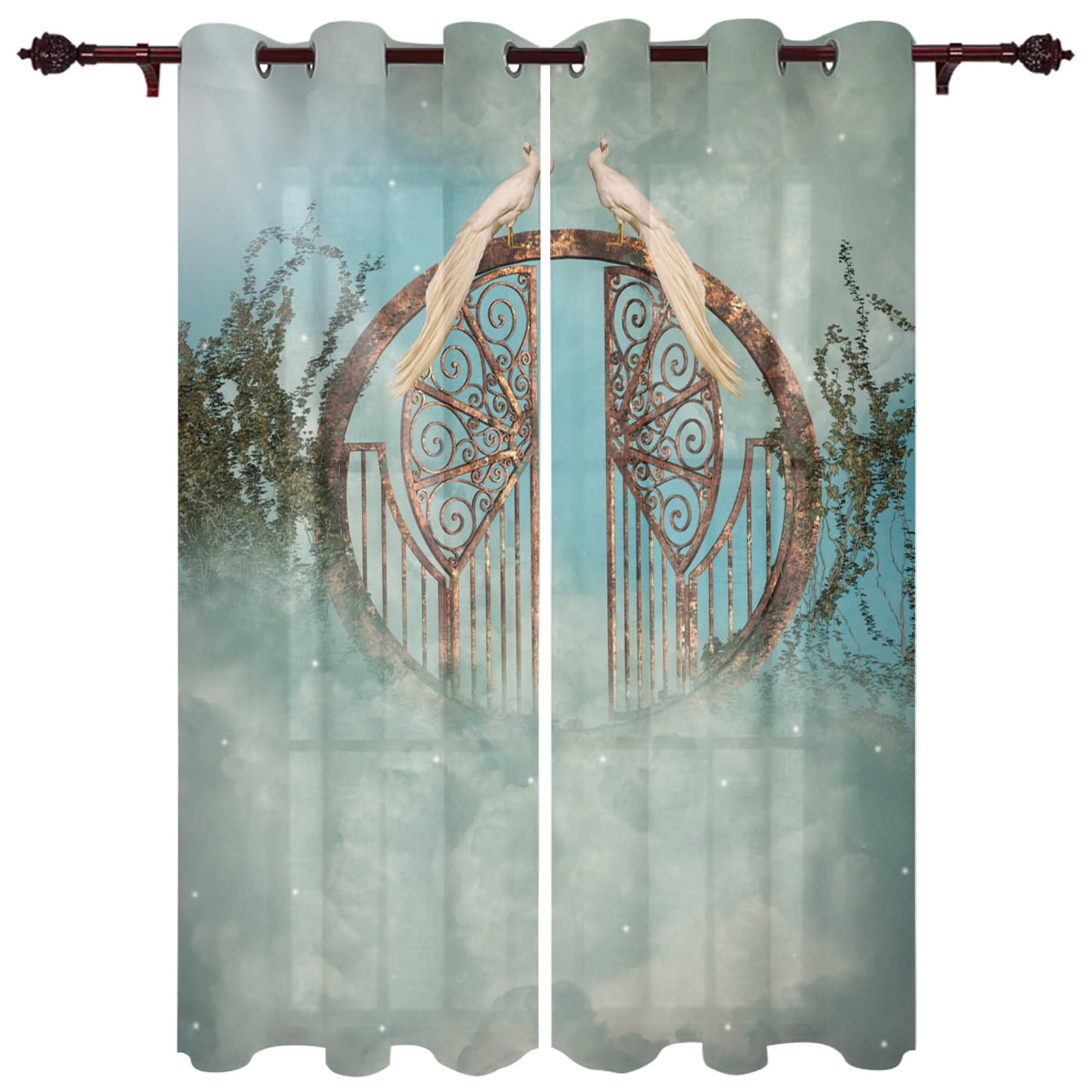 Gothic Curtains Medieval St Gate with Fog Full Moon Pattern Living Room ...