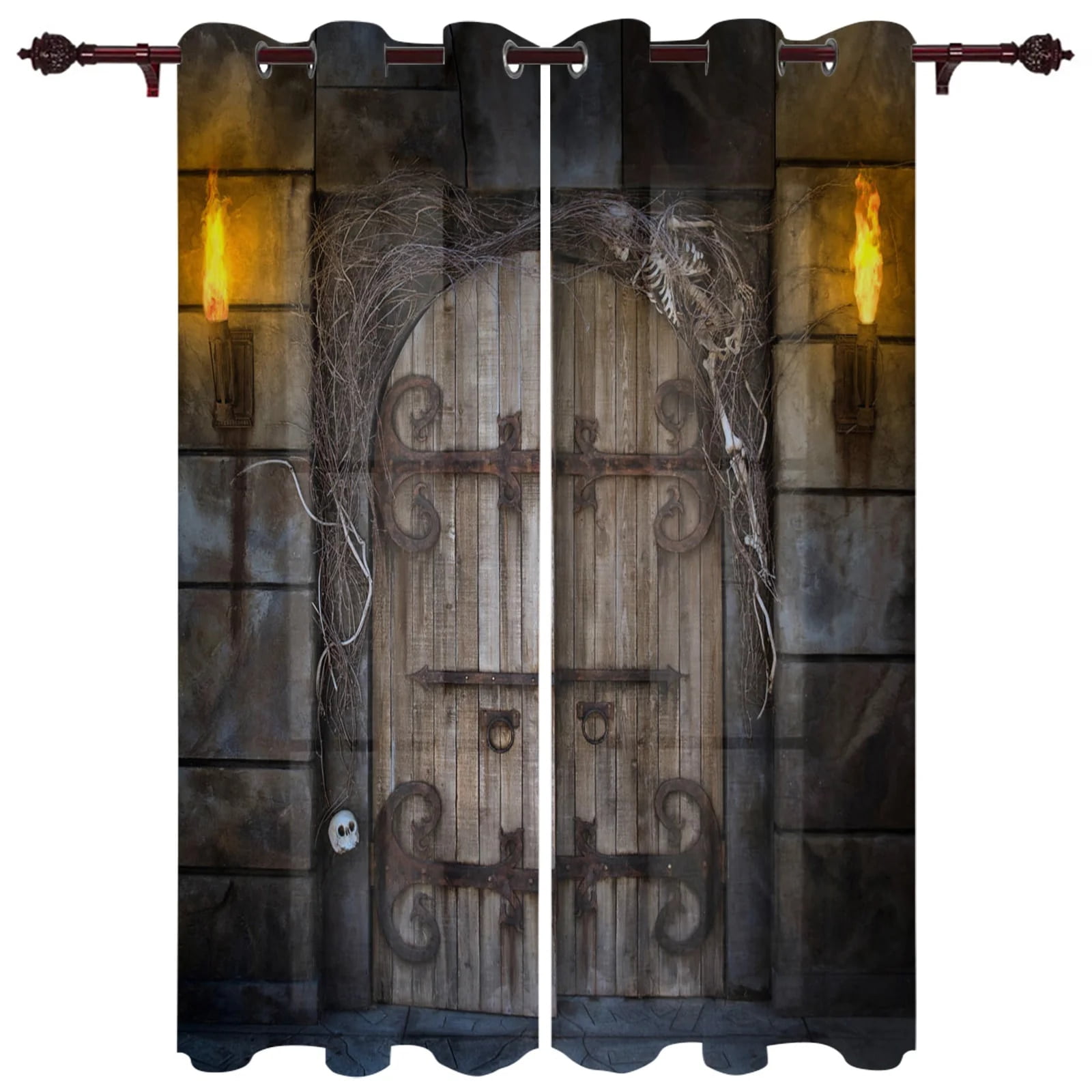 Gothic Curtains Medieval St Gate with Fog Full Moon Pattern Living Room ...