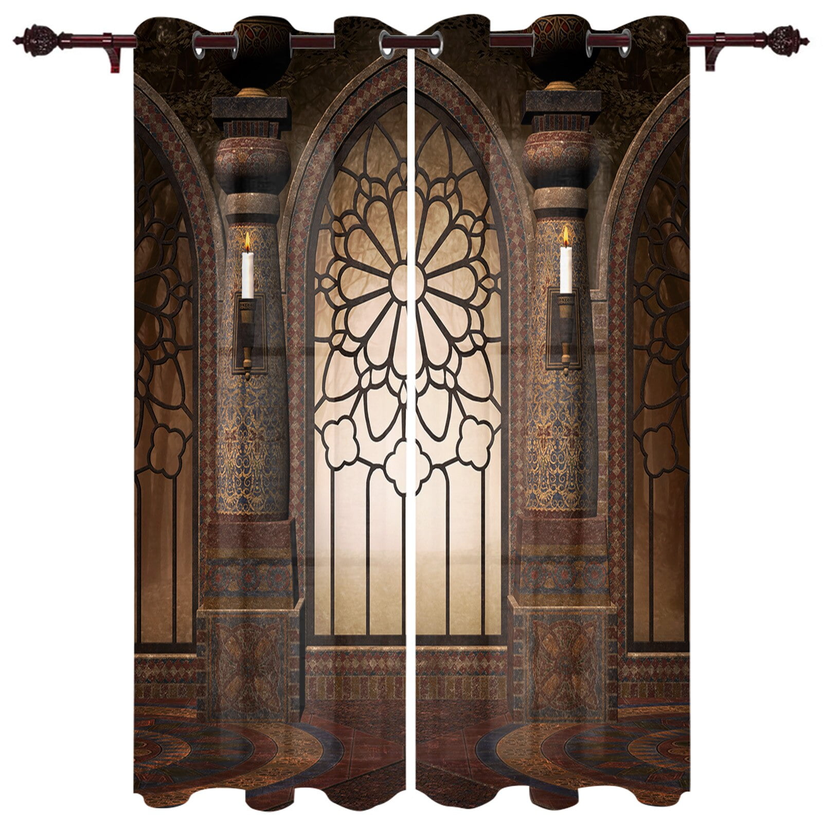 Gothic Curtains Medieval Stone Gate with Fog Full Moon Pattern Living ...