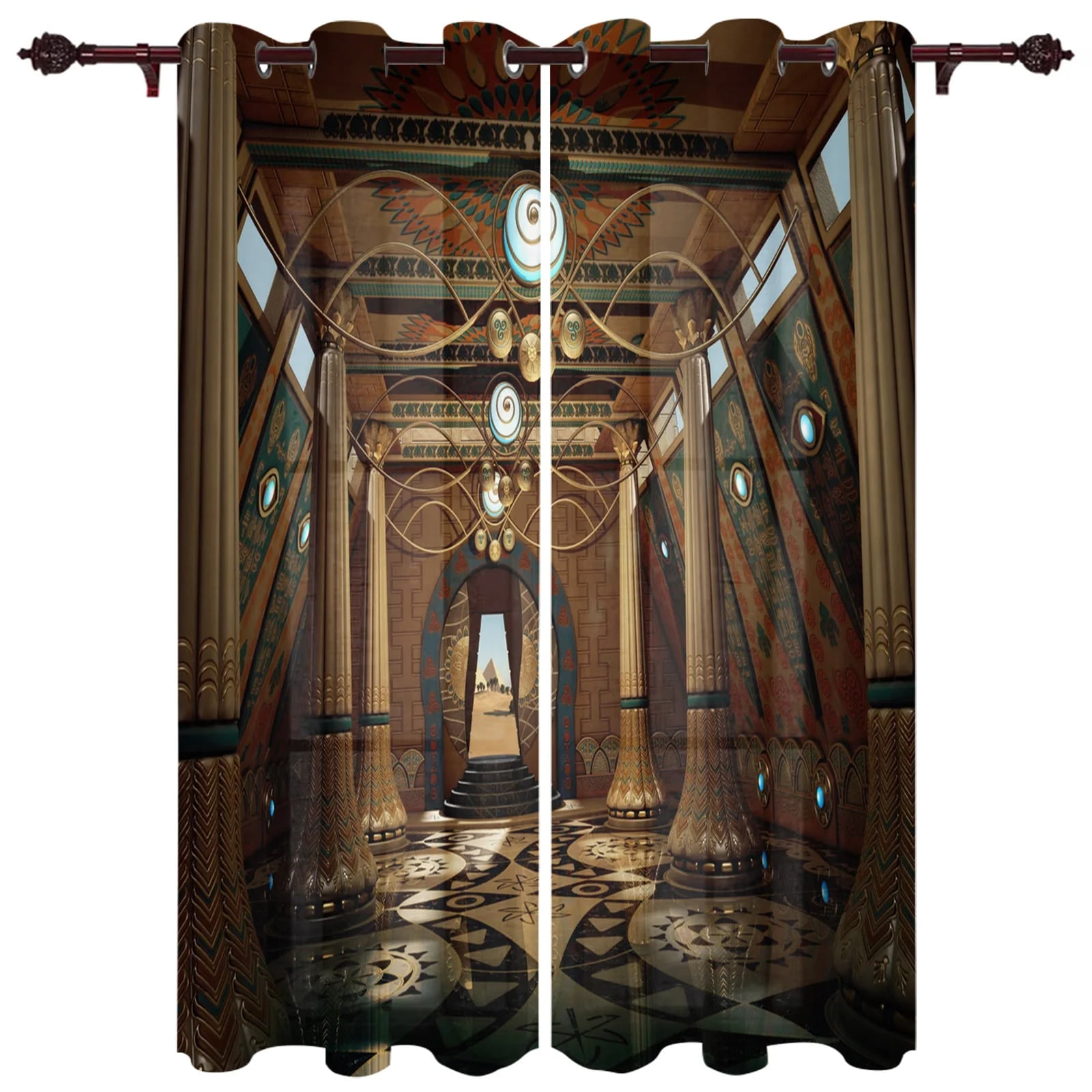 Gothic Curtains Medieval Stone Gate with Fog Full Moon Pattern Living ...