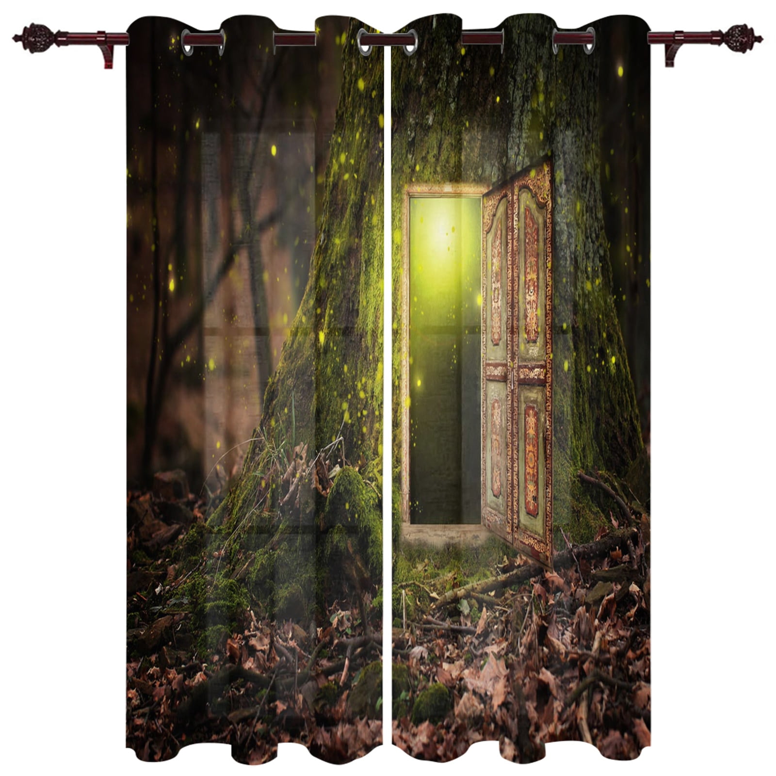 Gothic Curtains Medieval Stone Gate with Fog Full Moon Pattern Living ...