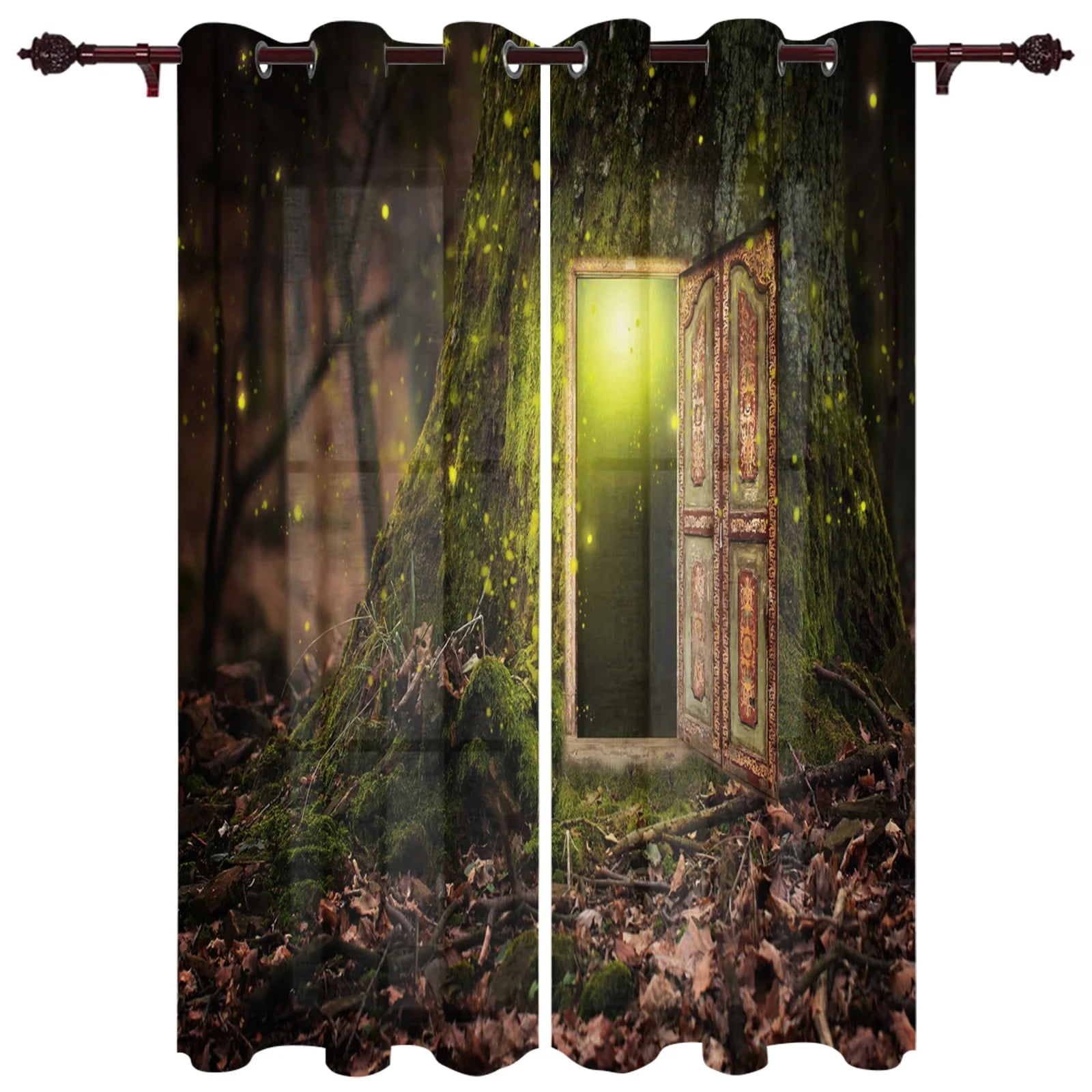 Gothic Curtains Medieval Stone Gate with Fog Full Moon Pattern Living ...