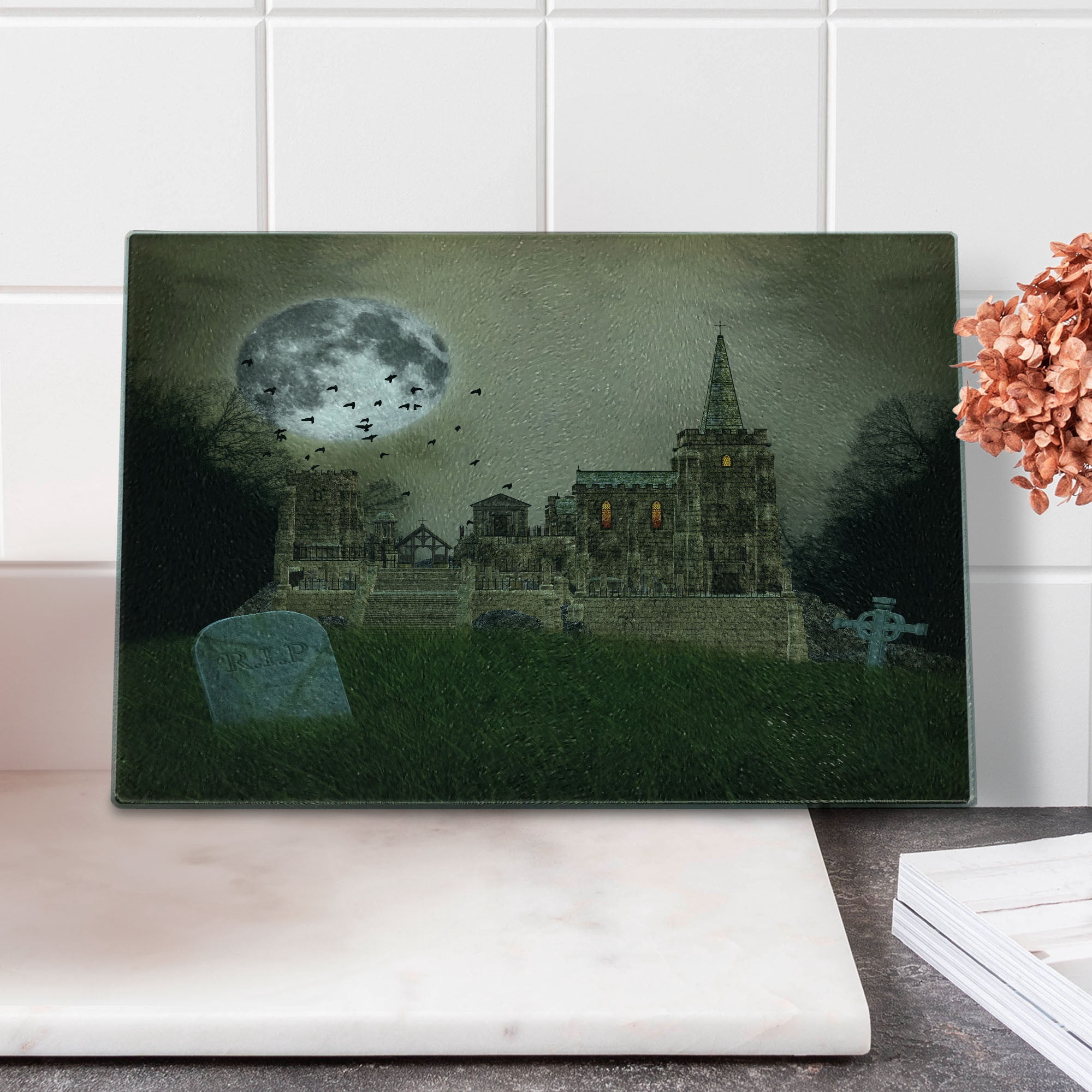 Gothic Cutting Board, Old Village and Graves with Medieval Castle and ...