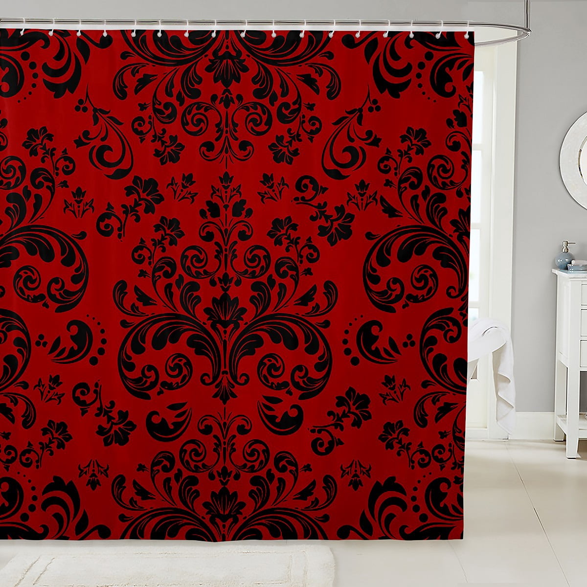 Gothic Damask Bathroom Curtain Black Red Victorian Baroque Floral 72 ...
