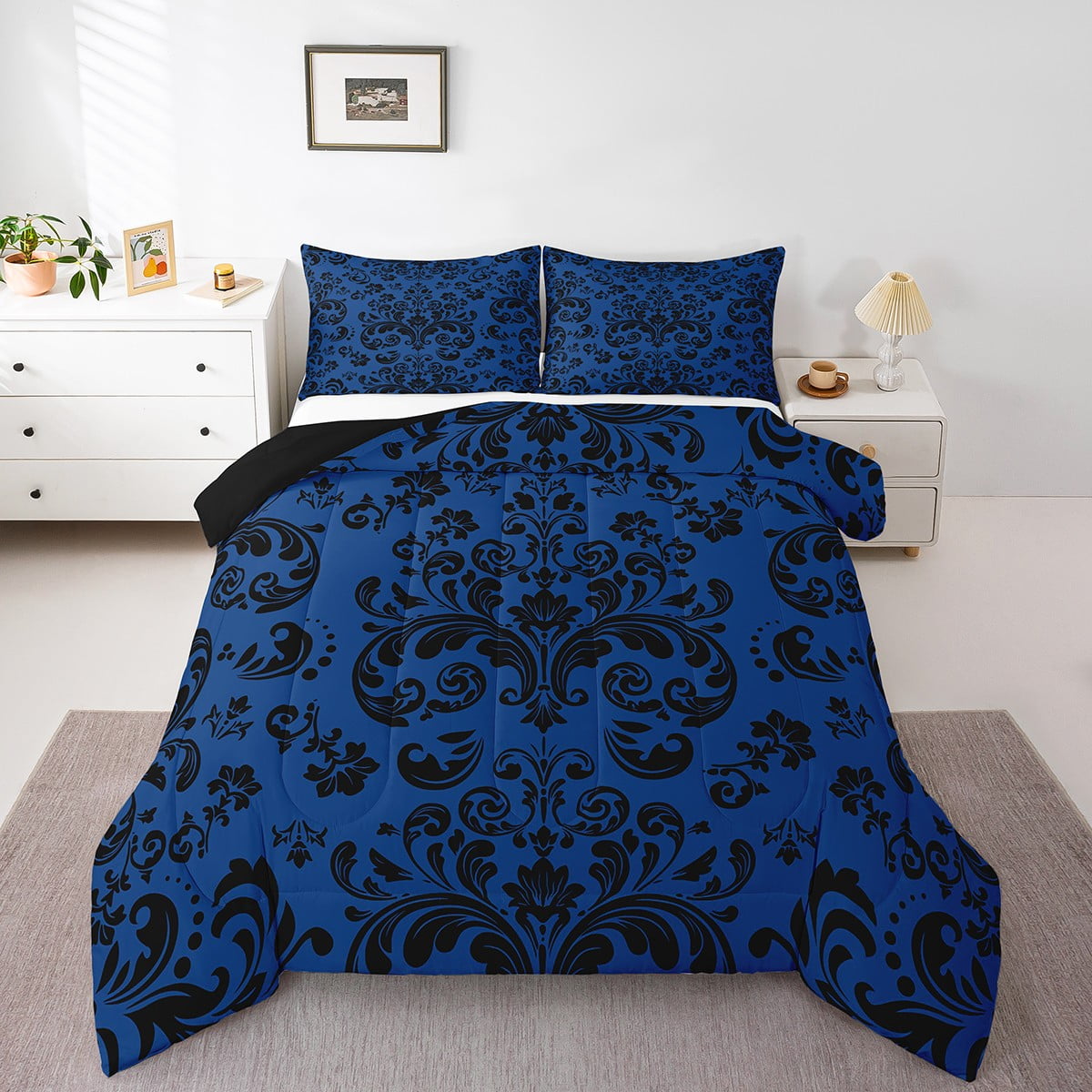 Gothic Damask Bedding Comforter Sets Black Blue Victorian Baroque ...