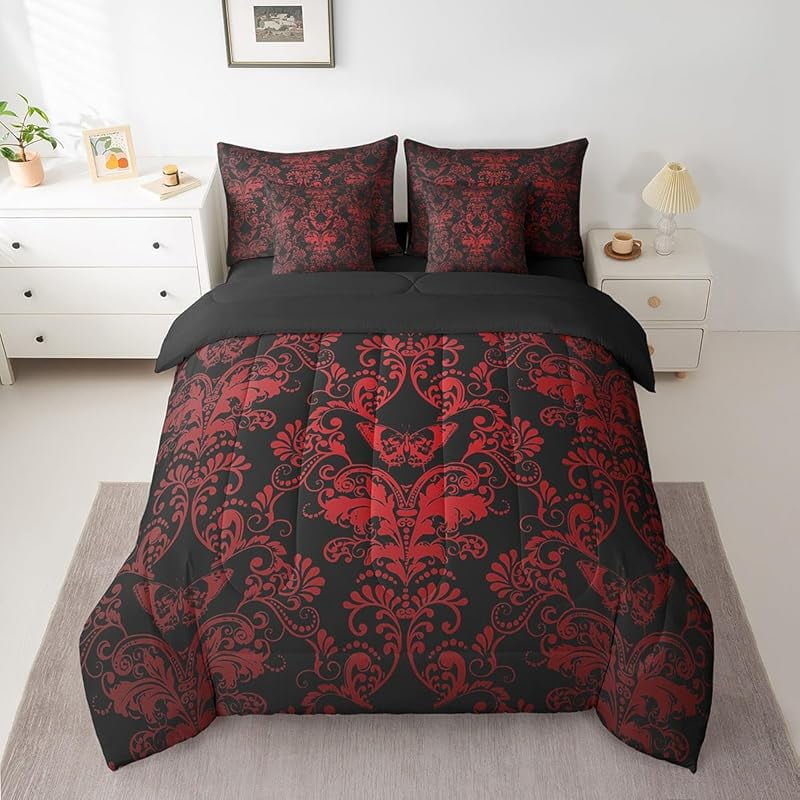 Gothic Damask Comforter Set 7 Piece Bed in a Bag Twin,Exotic Moth ...