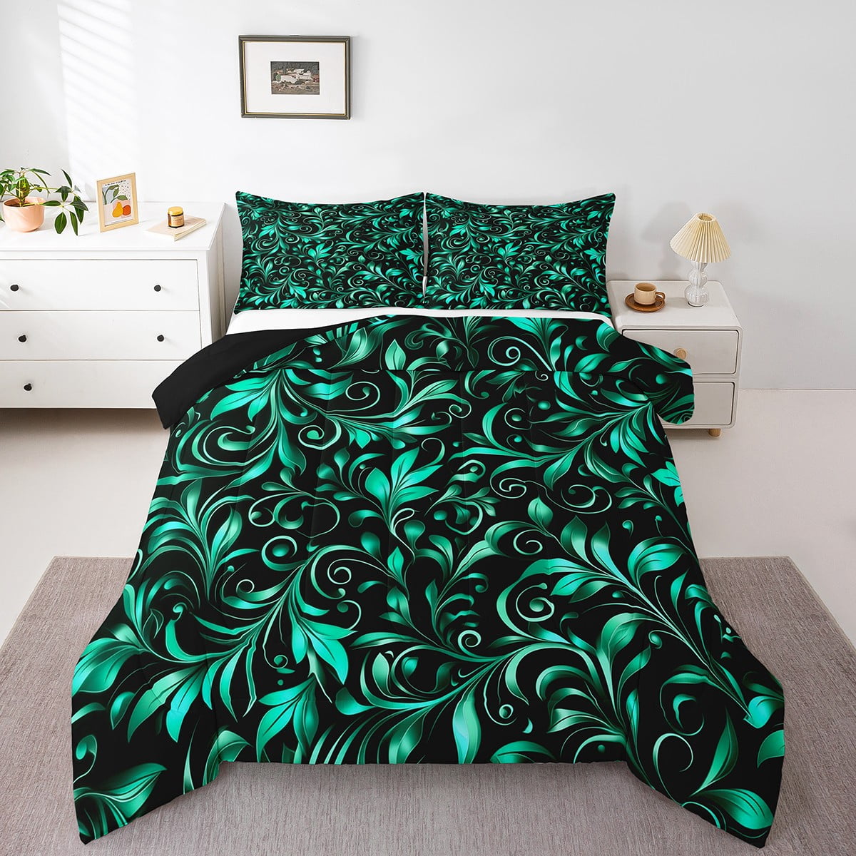Gothic Damask Full Bedding Set Boho Black Teal Goth Floral Comforter ...
