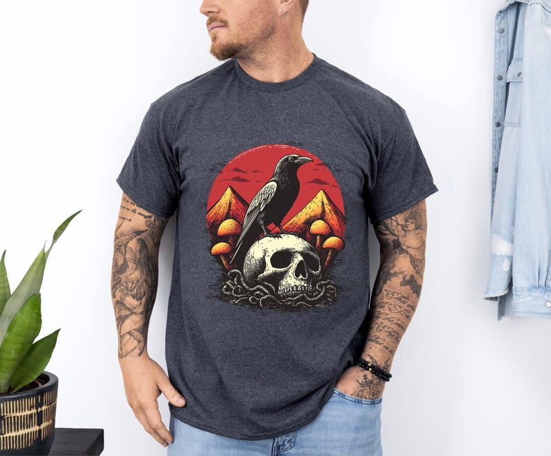 Gothic Dark Aesthetic Crow Tee, Raven & Skull T-Shirt, Grunge Horror ...