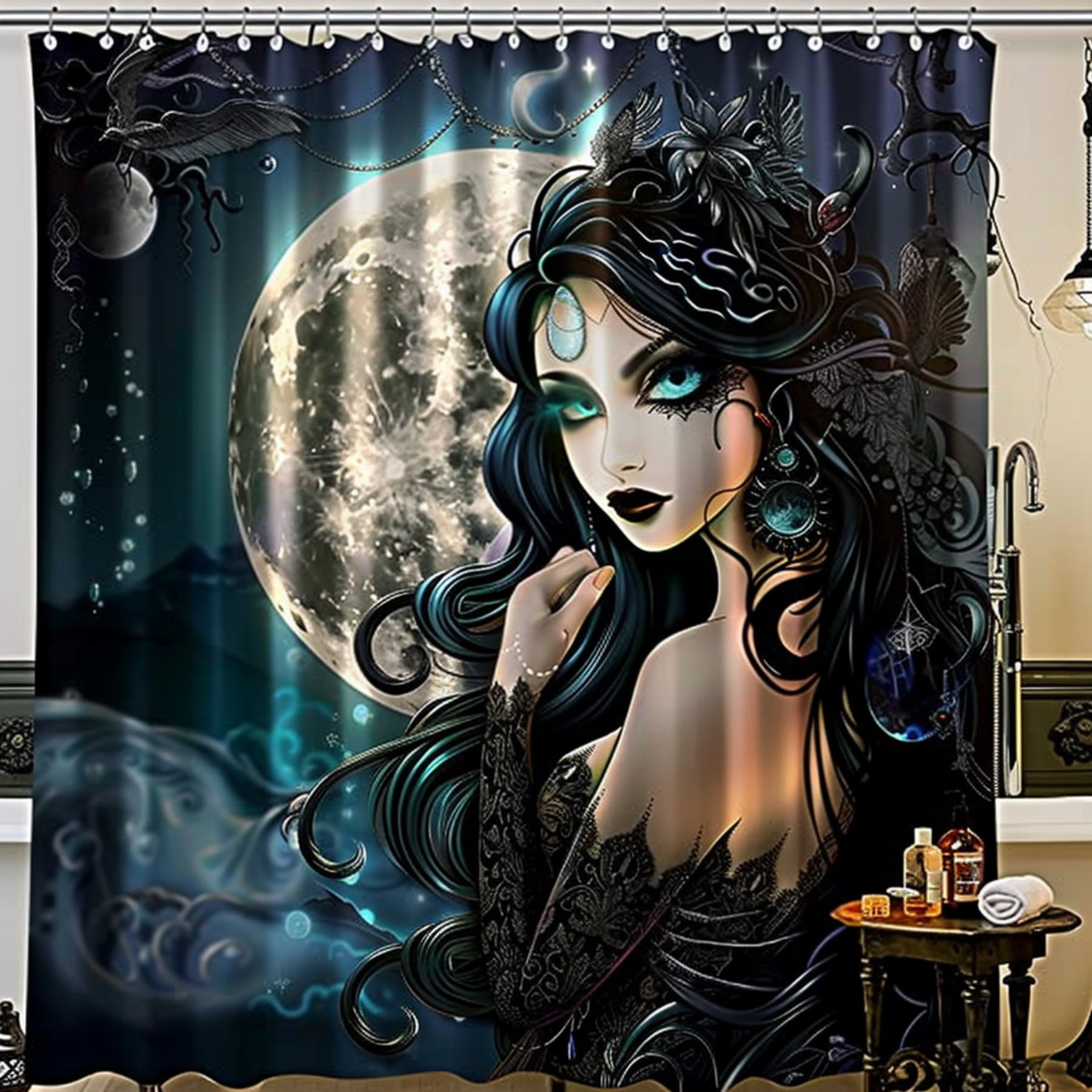 Gothic Dark Fantasy Mermaid Shower Curtain Hyper Realistic Design with ...