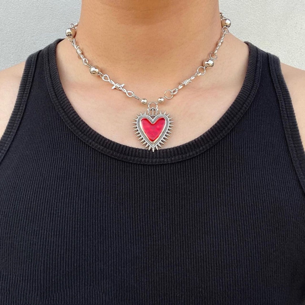 Gothic Dark Thorn Heart Necklace with Blood-Red Pendant, Punk Hip-Hop ...