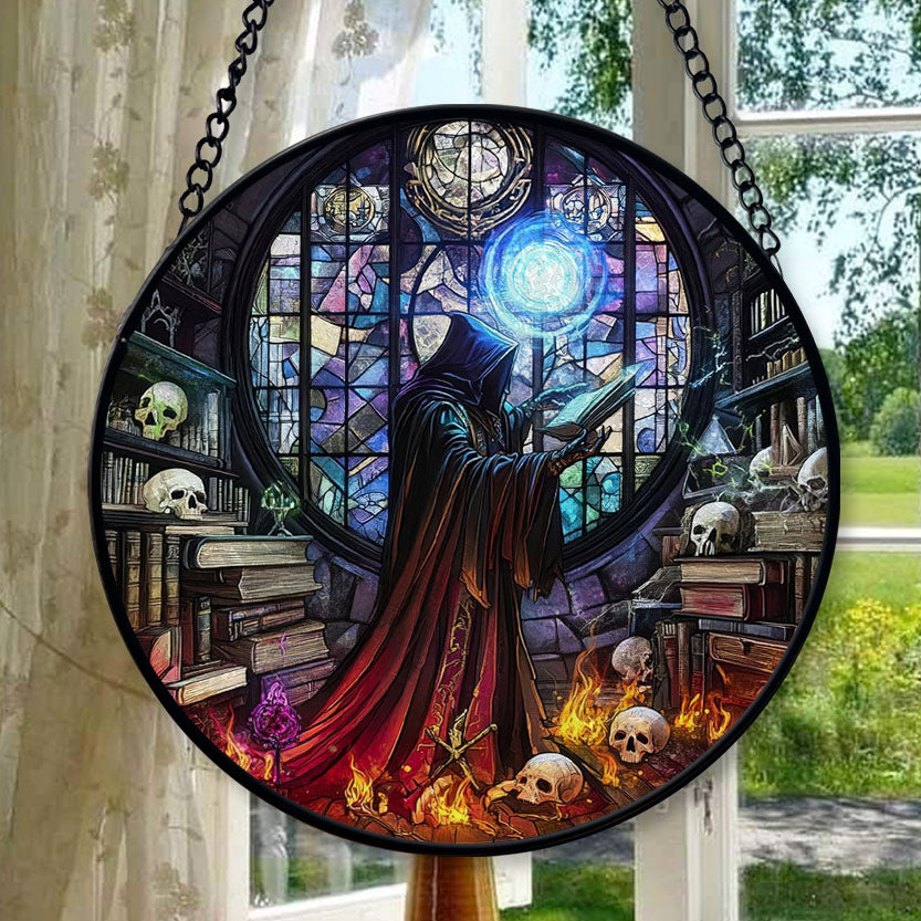 Gothic Dark Wizard 1 Stained Glass Window Hanging, Christmas Ornament ...