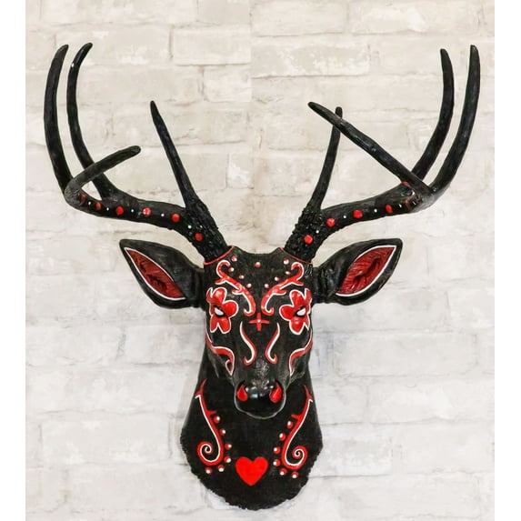Gothic Day of The Dead Black Red Buck Stag Deer Tribal Sugar Skull Wall ...