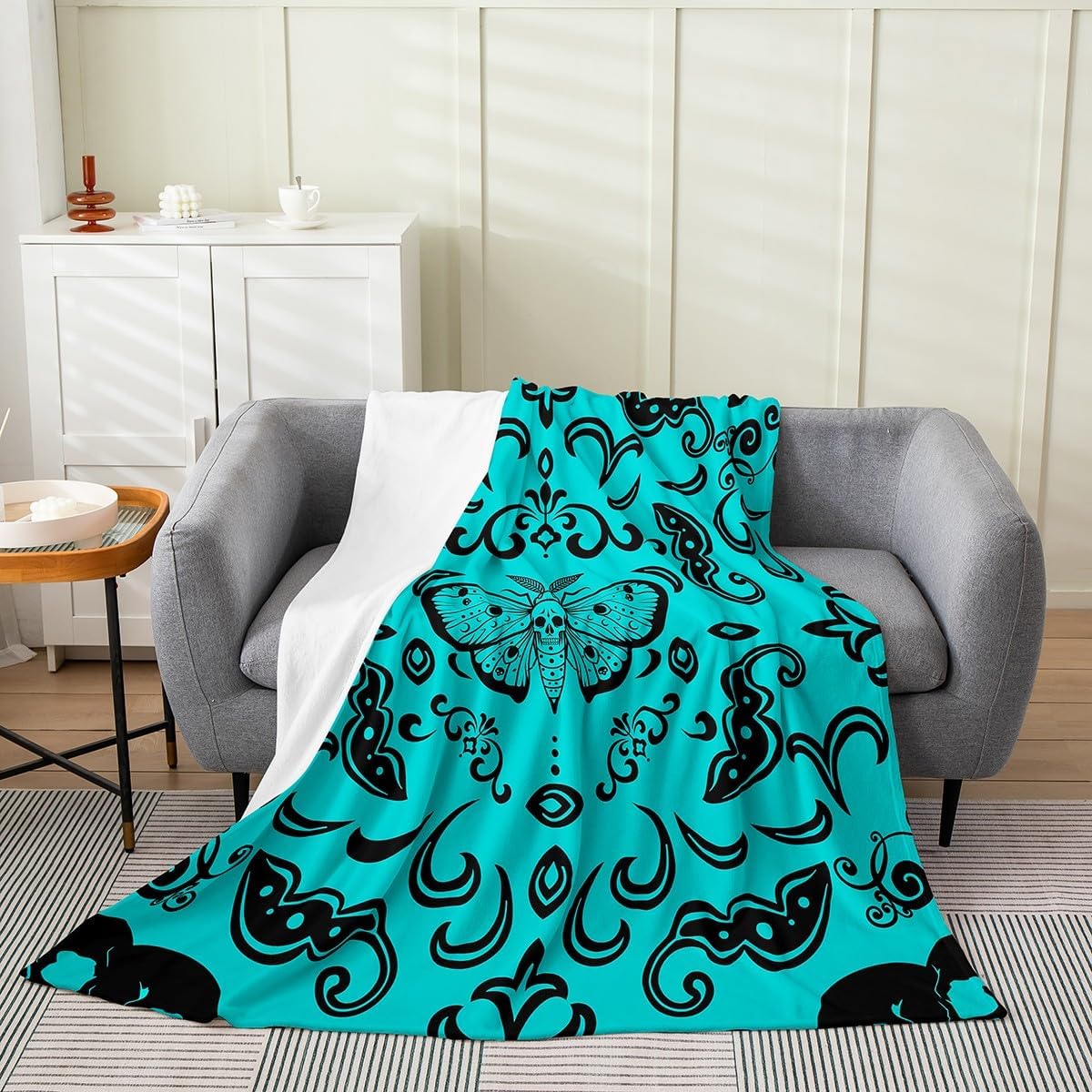 Gothic Death Moth Throw Blanket Throw 50x60 Teal Black Damask Goth ...
