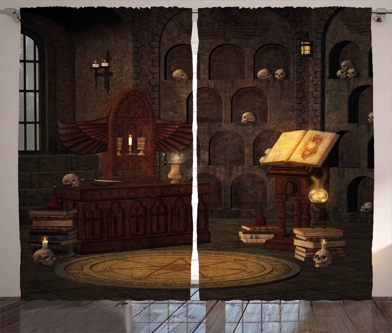 Ambesonne Gothic Curtains 2 Panel Set, Magicians with Skulls, 108" x 84 ...