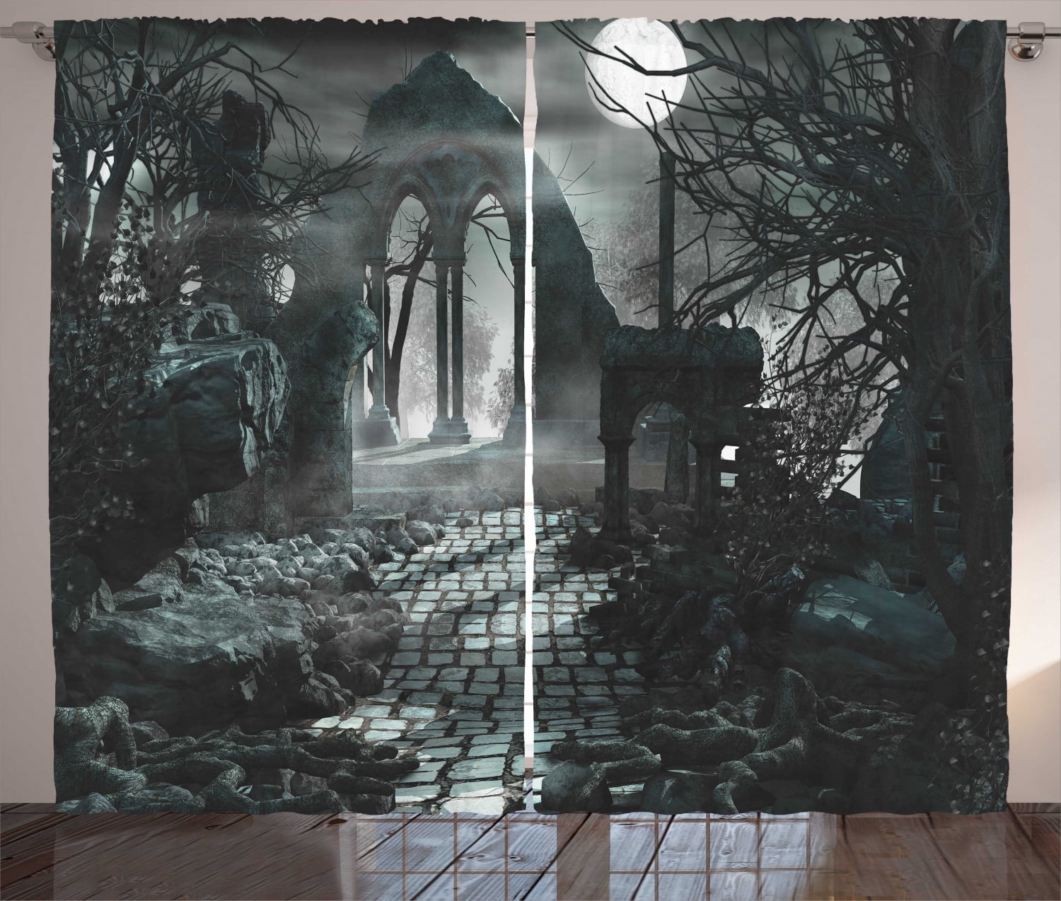 Ambesonne Gothic Curtains 2 Panel Set, Moon View in Scary Dark, 108" x ...