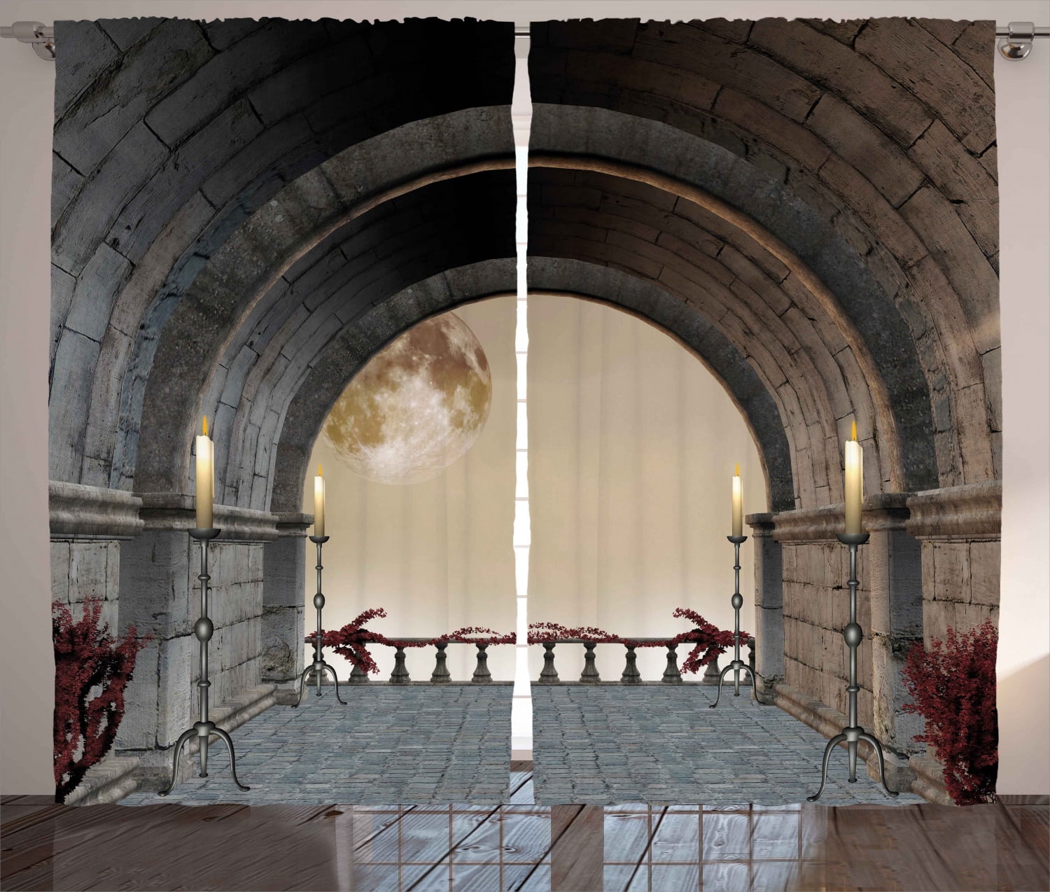 Ambesonne Gothic Curtains 2 Panel Set, Middle Age Balcony, 108" x 90 ...