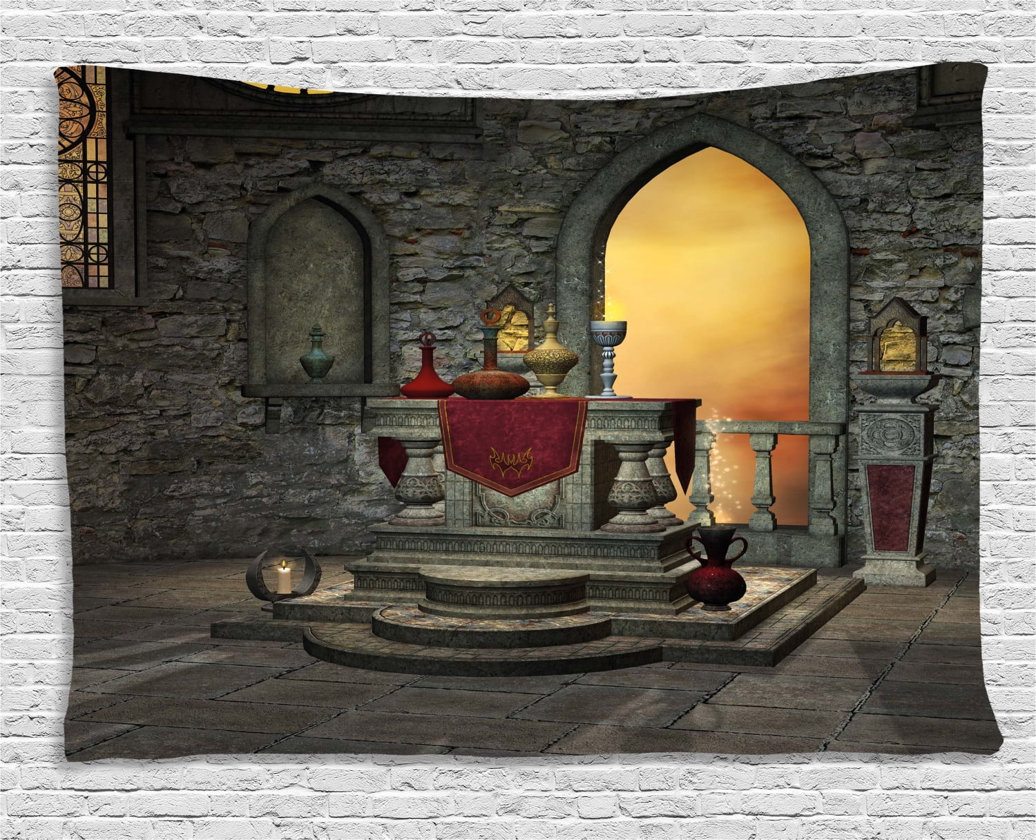 Gothic Decor Tapestry, Ancient Altar Holy Table in Castle Baroque ...
