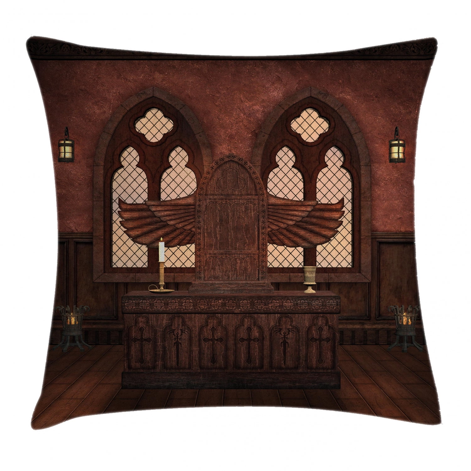 Gothic Decor Throw Pillow Cushion Cover, Medieval Altar in Church ...