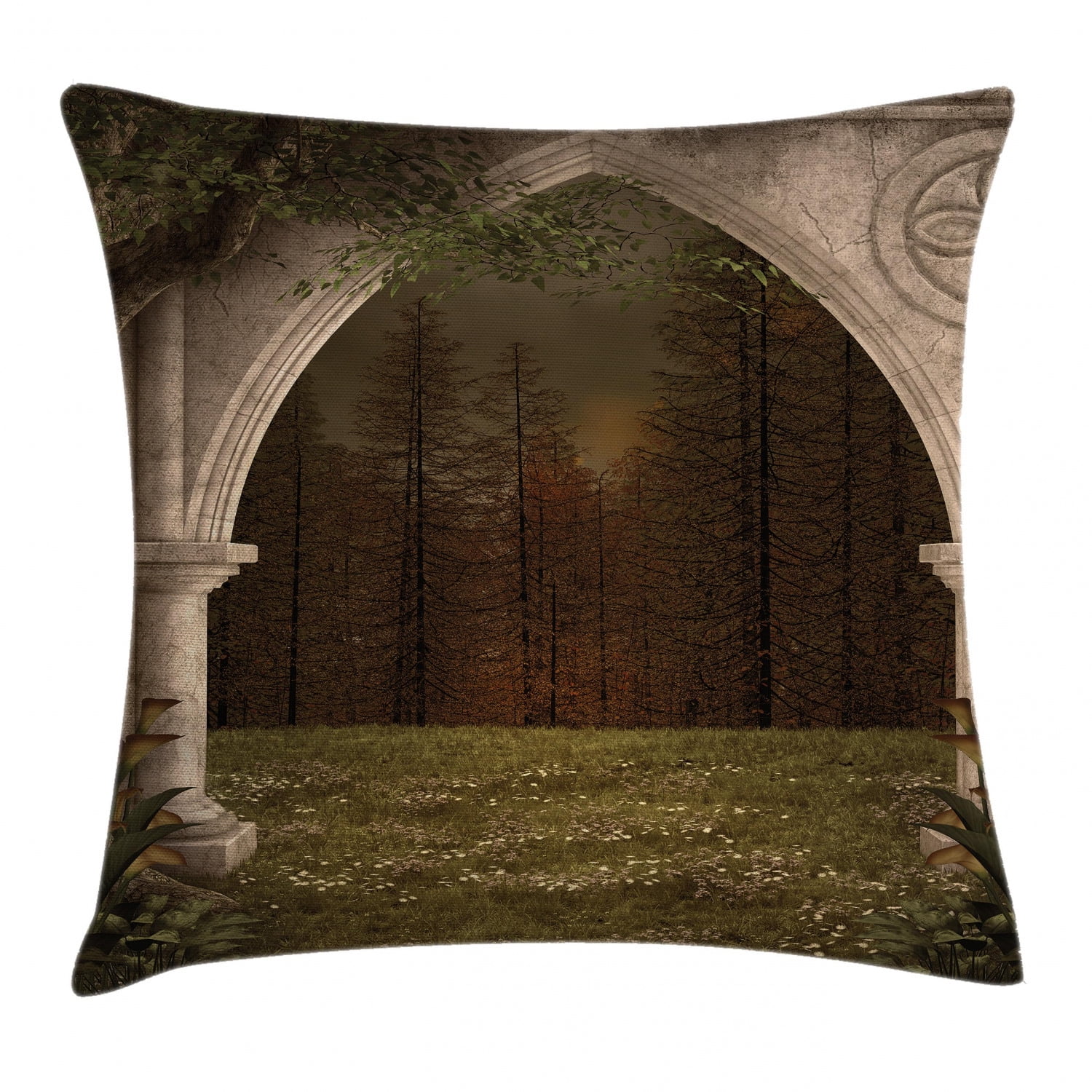 Gothic Decor Throw Pillow Cushion Cover, Old Retro Arch in Garden ...