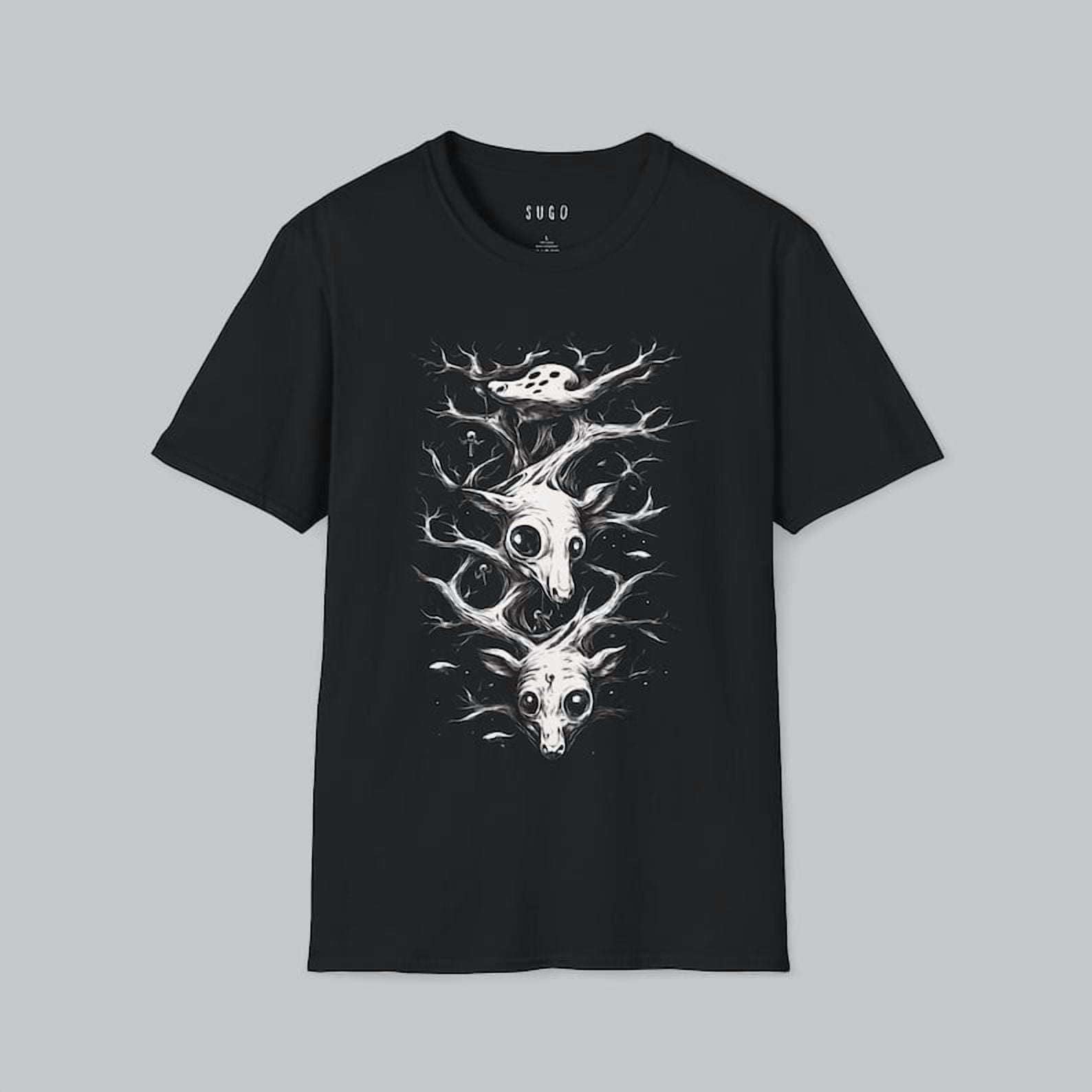 Gothic Deer Heads T-shirt - Horror-inspired Black and White Design ...