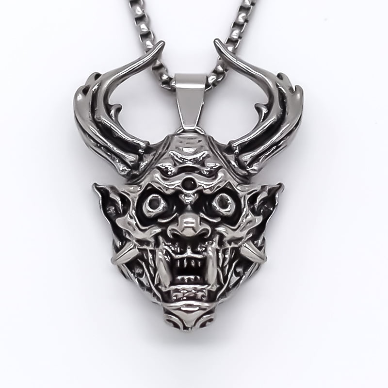 Gothic Demon Skull Pendant Necklace for Men, Punk Demon Horn Necklace ...