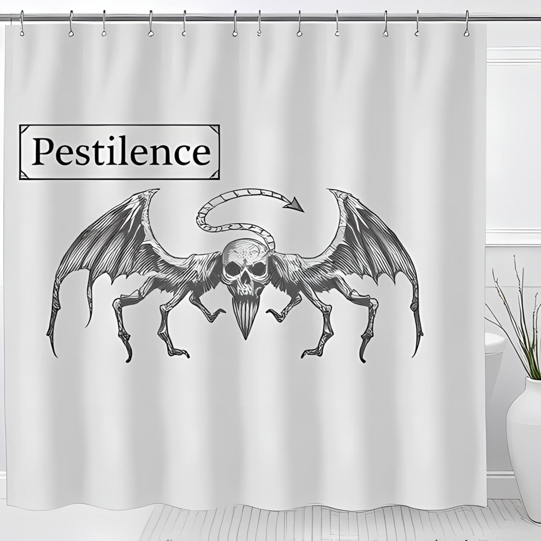 Gothic Demonic Creature Shower Curtain - Monochrome Pestilence Design ...