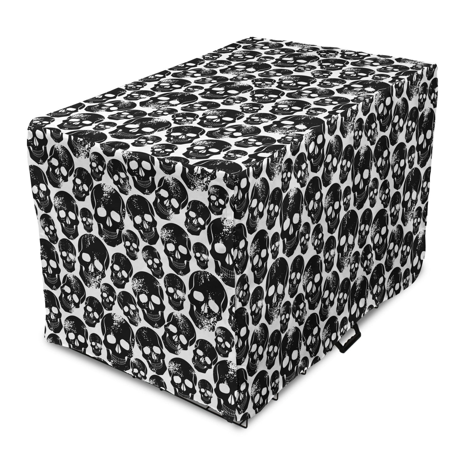 Gothic Dog Crate Cover, Grunge Black Human Skulls on White Backdrop ...