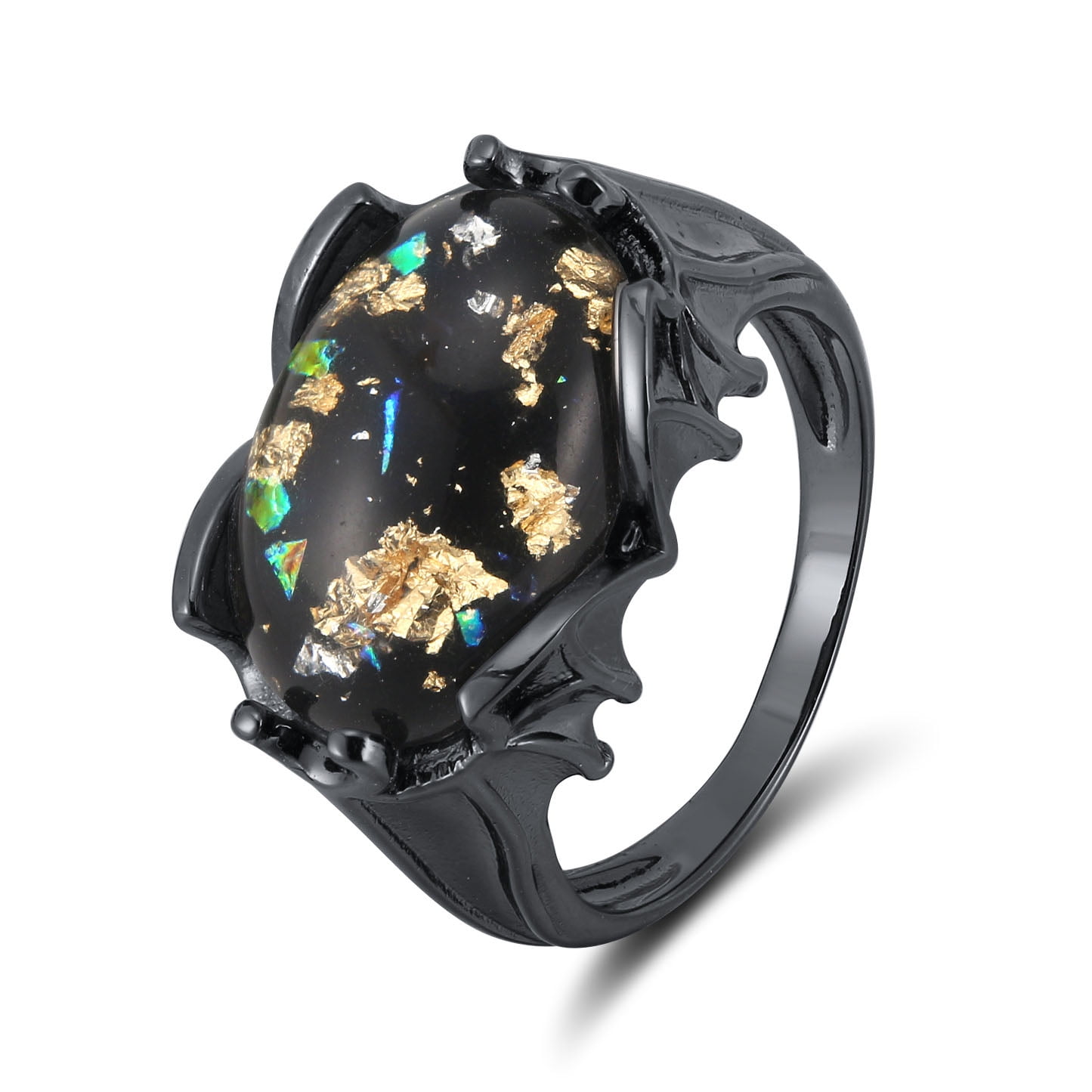 Gothic Dragon Eye Ring for Women Black Bat Wing Setting Oval Opal by ...