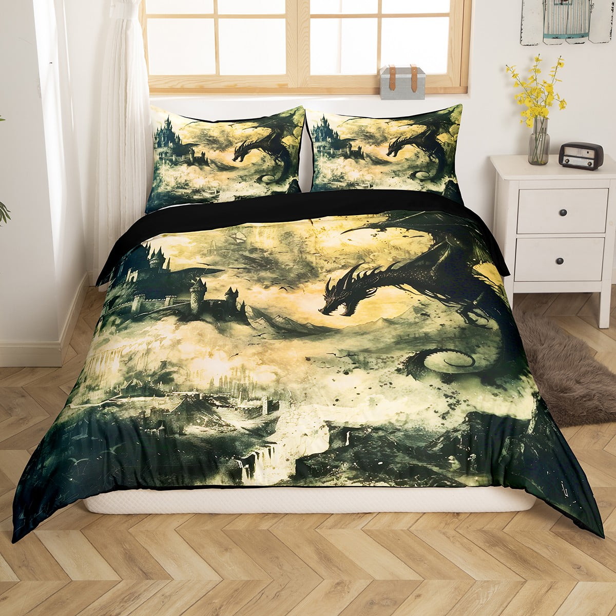 Gothic Dragon Queen Bedding Sets ,Vintage Black Dragon Comforter Cover ...