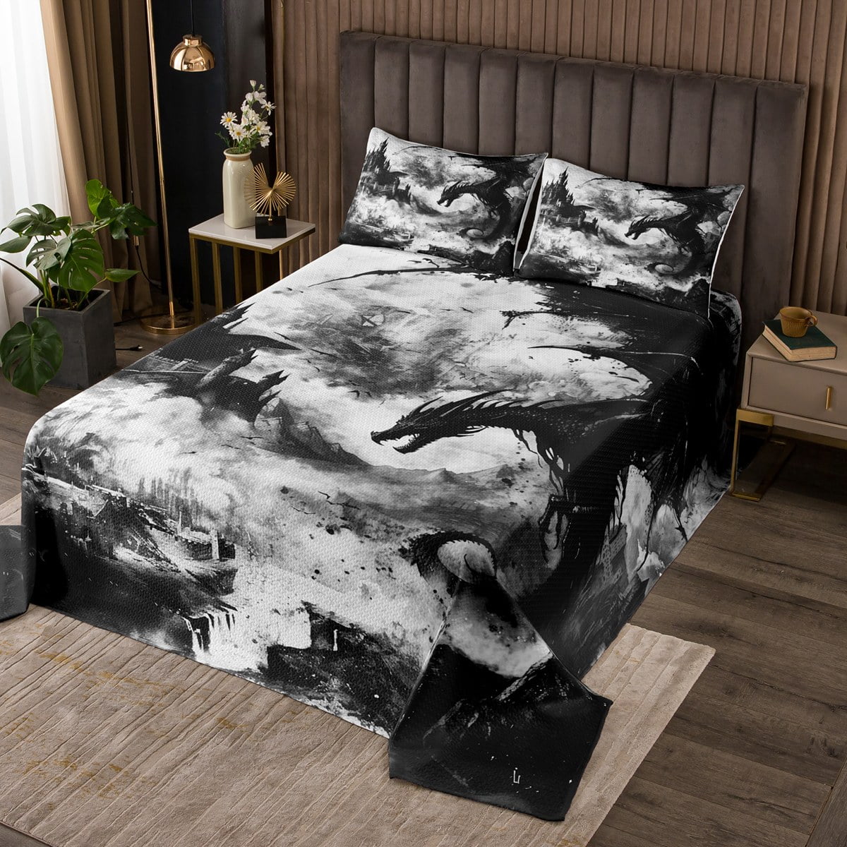 Gothic Dragon Queen Bedspread Set for Boys,Black and White Vintage ...