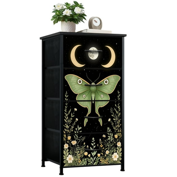 Gothic Dresser for Bedroom with 4 Storage Drawers Green Moth Crescent ...
