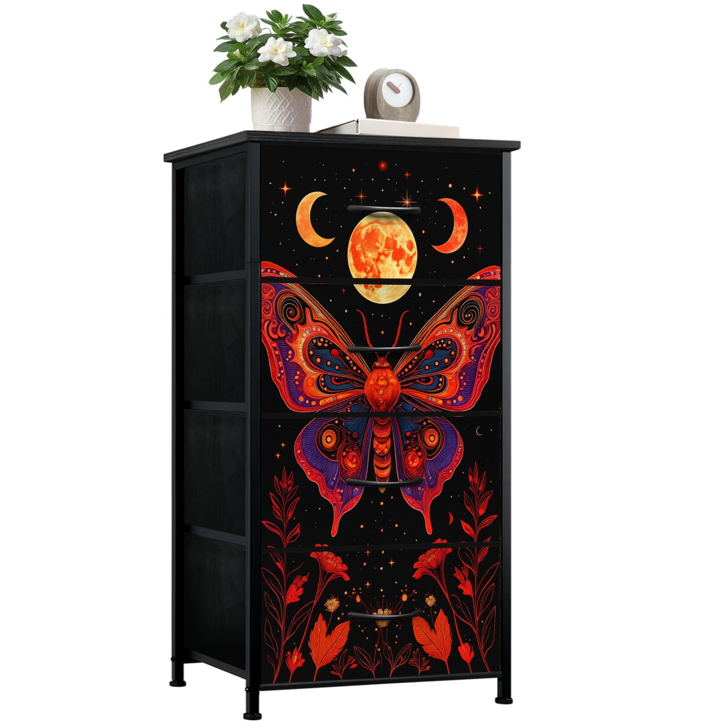 Gothic Dresser for Bedroom with 4 Storage Drawers Vibrant Butterfly ...