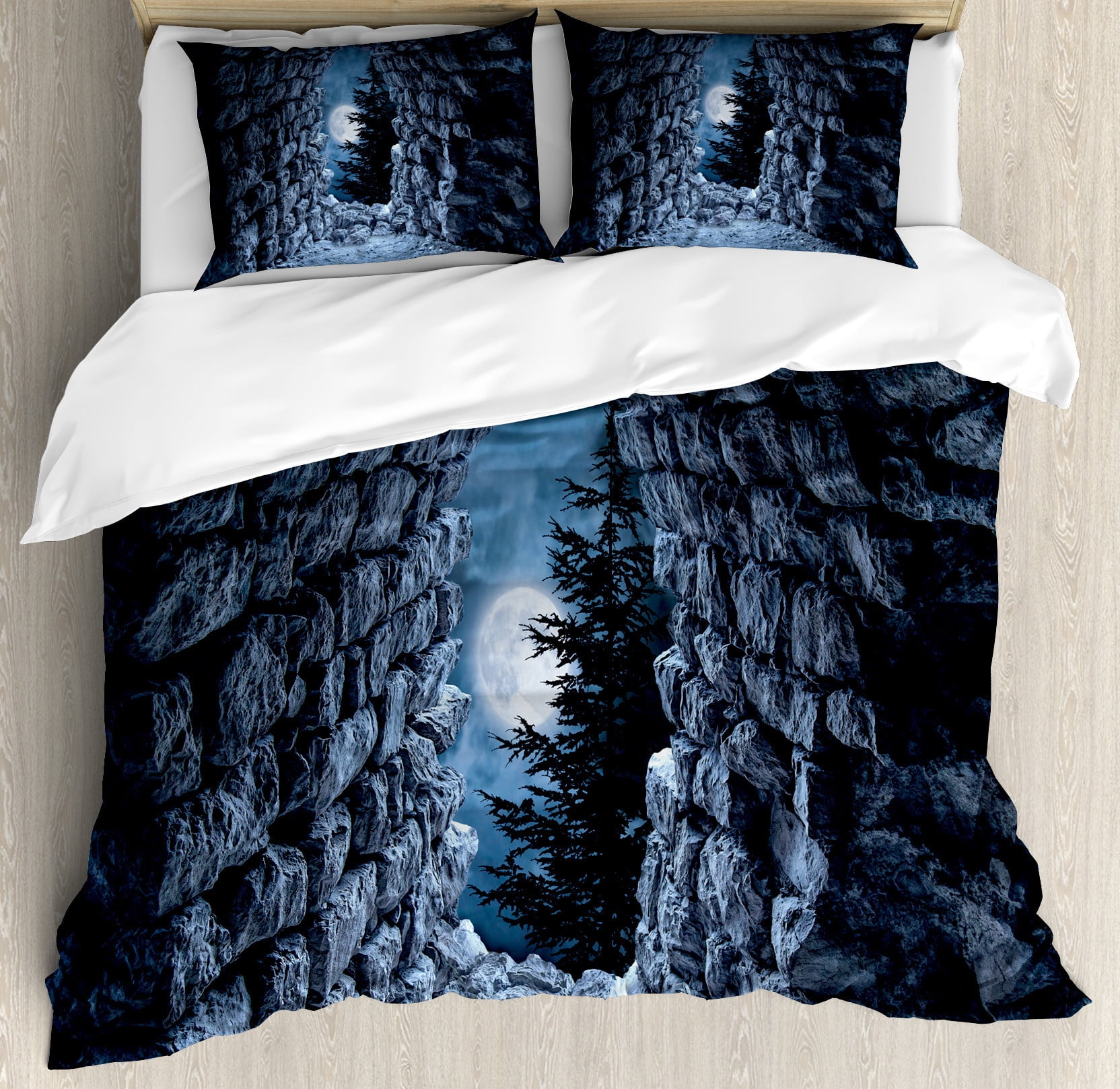 Gothic Duvet Cover Set, Dark Cave the Full Moon at Night Scary Horror ...