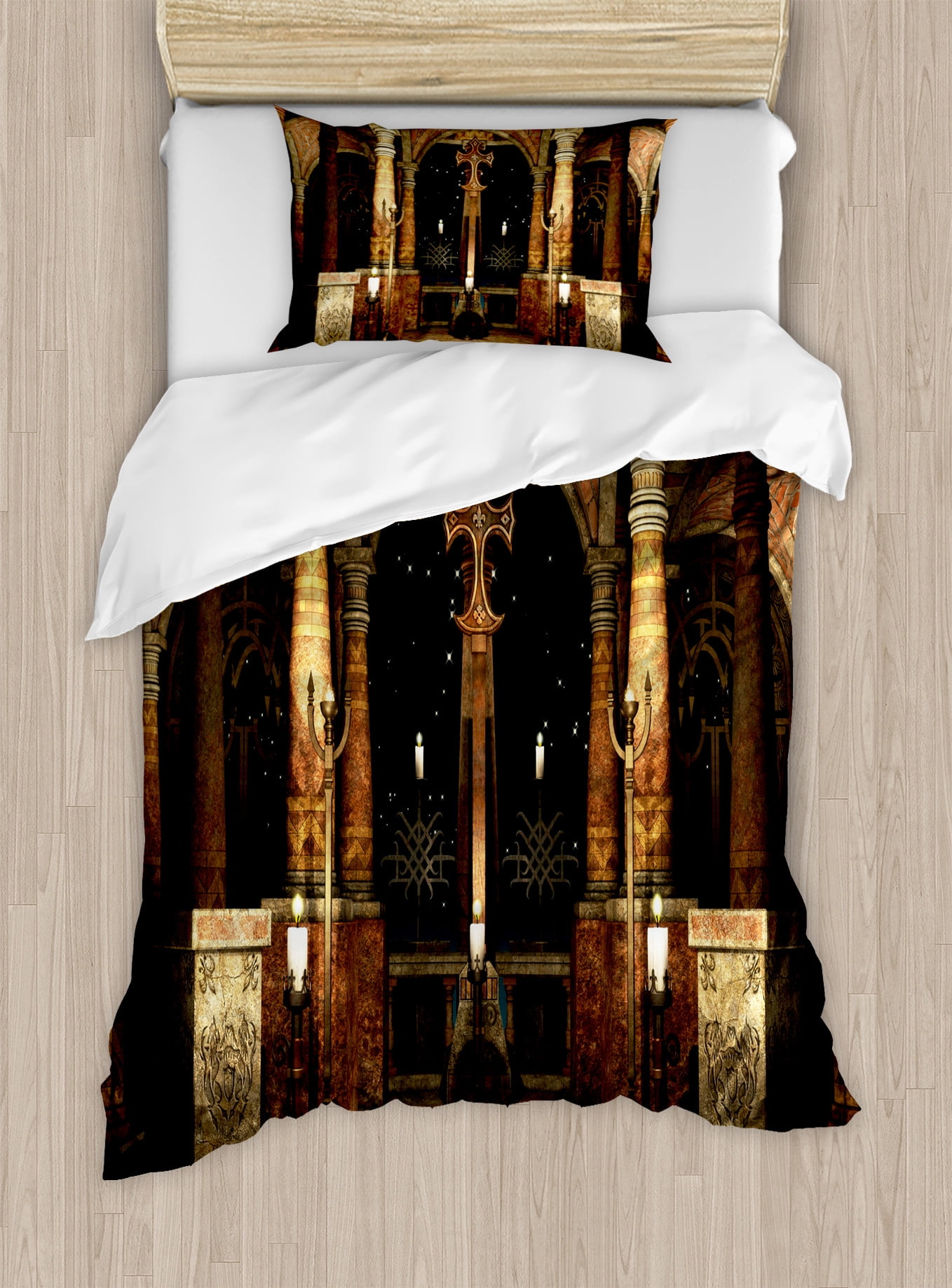 Gothic Duvet Cover Set, Dark Mystic Hall with Pillars and Dome Shrine ...