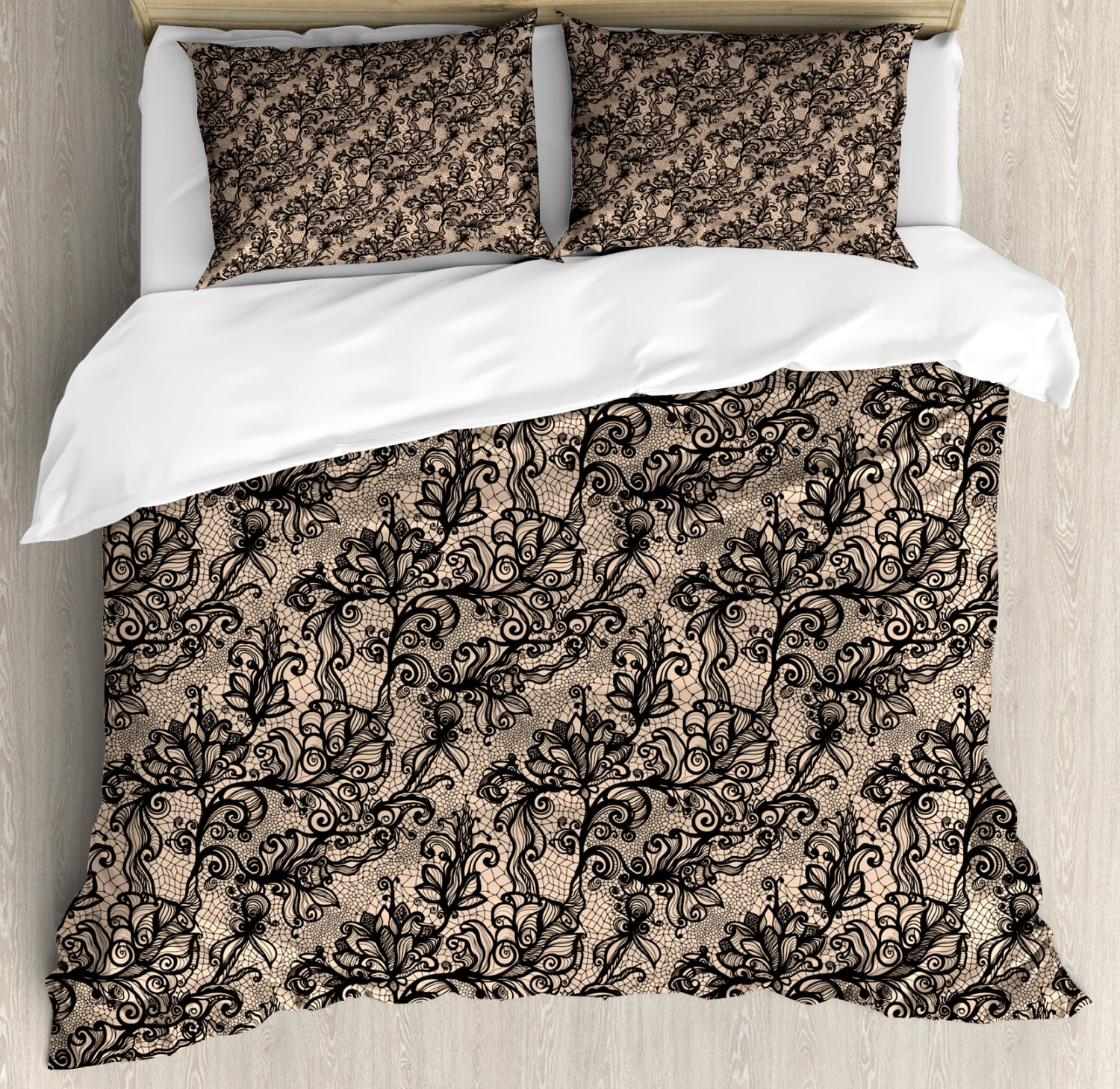 Gothic Duvet Cover Set King Size, Abstract Old Fashioned Blossoms ...