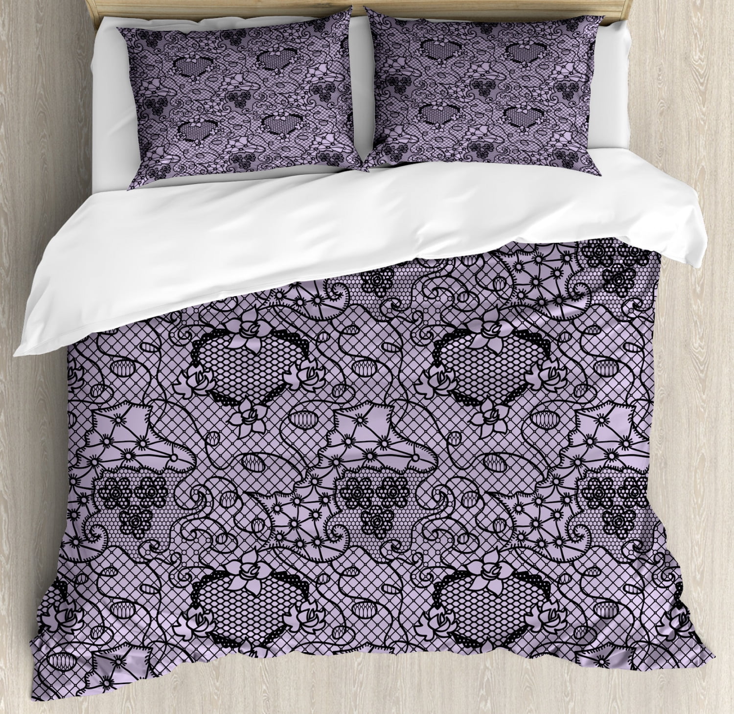 Gothic Duvet Cover Set King Size, Black Lace Style Needlecraft Pattern ...