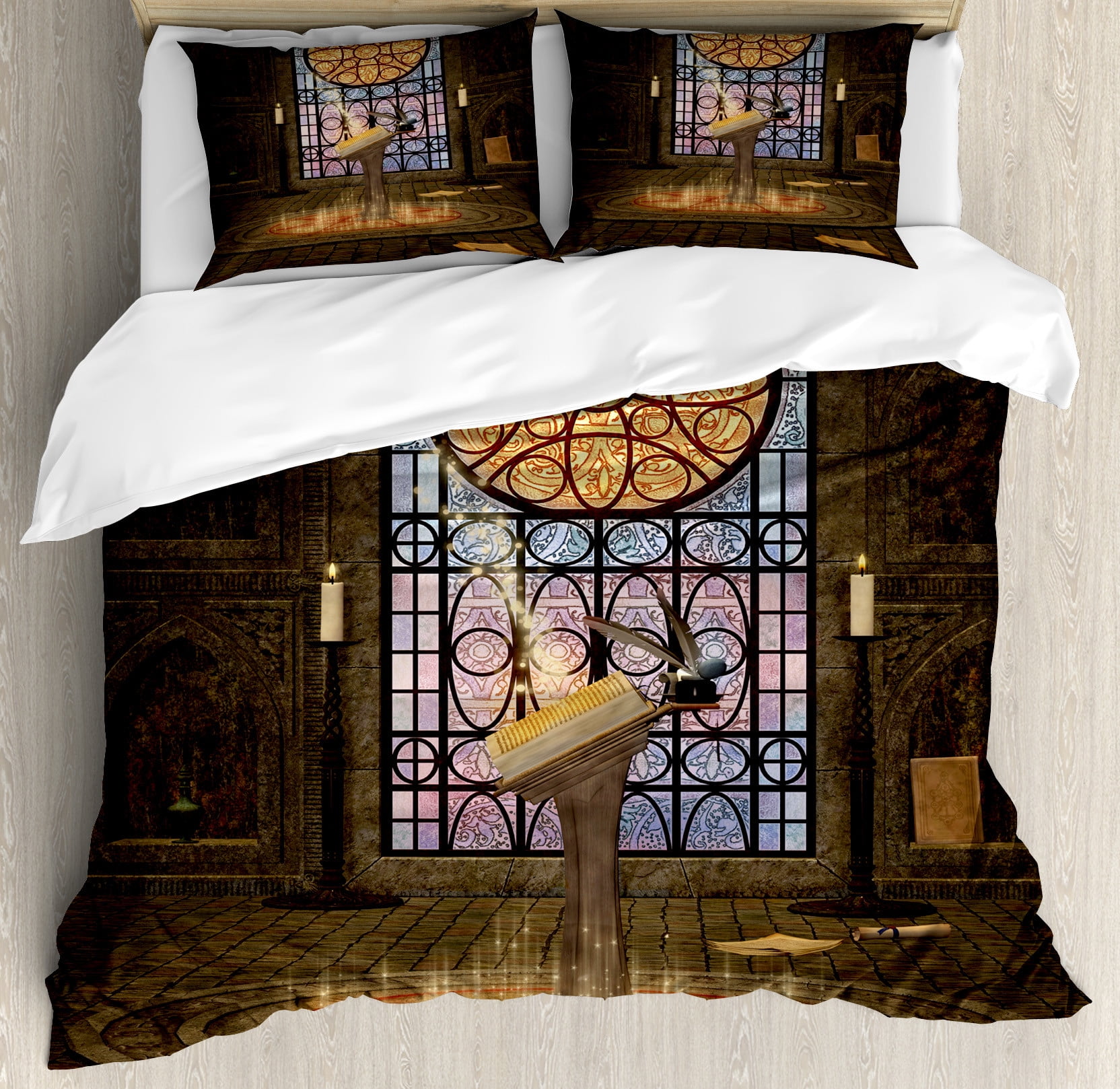 Gothic Duvet Cover Set, Lectern on Pentagram Medieval Architecture ...