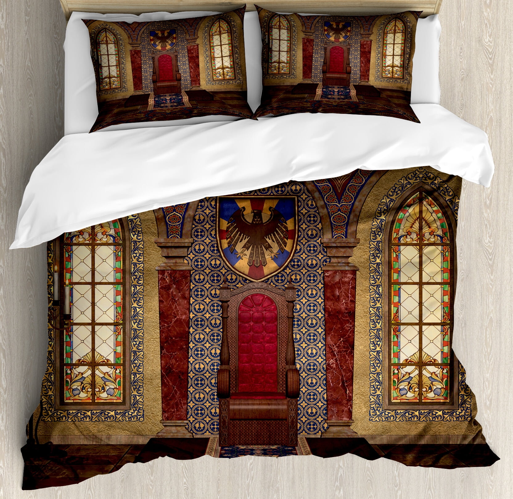 Gothic Duvet Cover Set, Red Medieval in Chapel Eagle Portrait on Wall ...