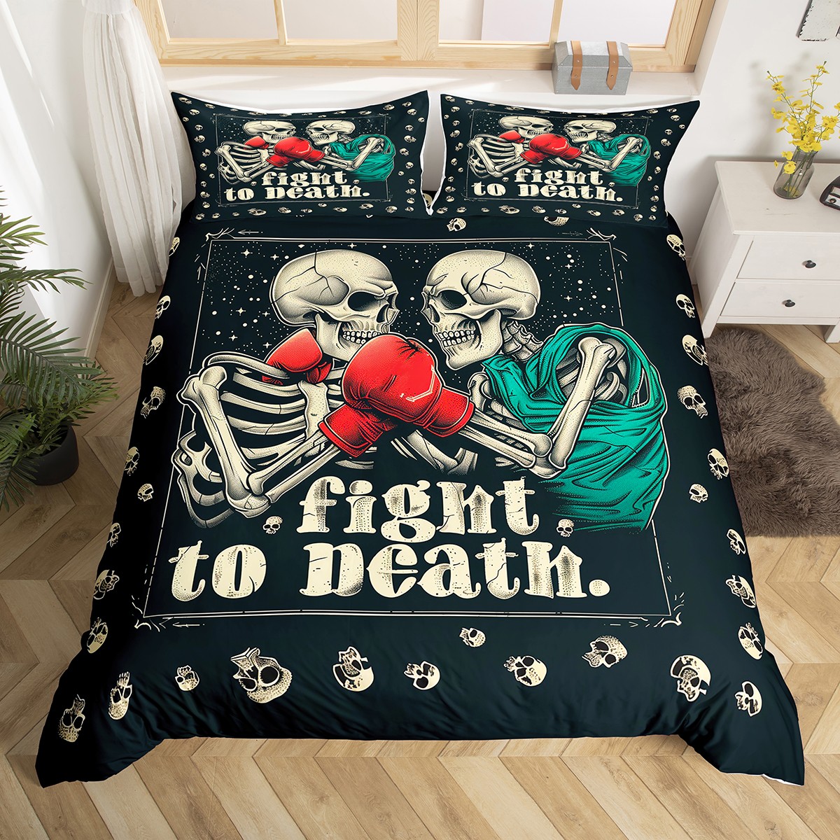Gothic Duvet Cover Set Sugar Skull Boxing Gloves Comforter Cover,Fight ...