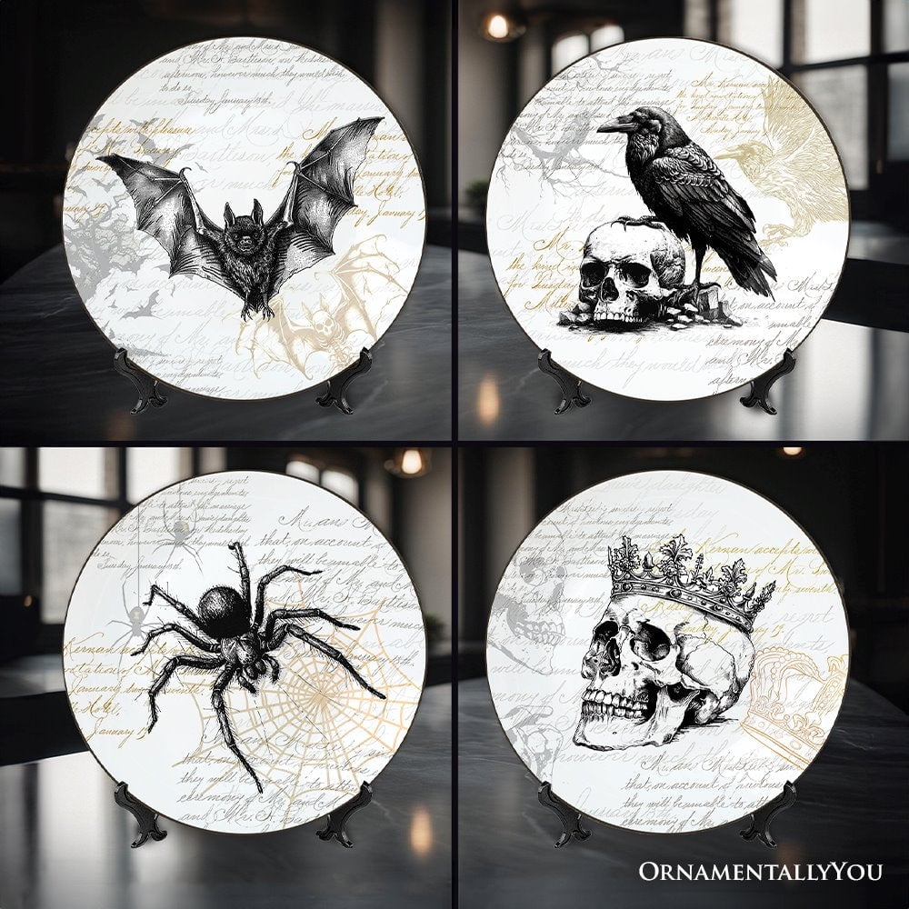 Gothic Elegance Set of 4 Plates with Real Gold Trim, Halloween ...