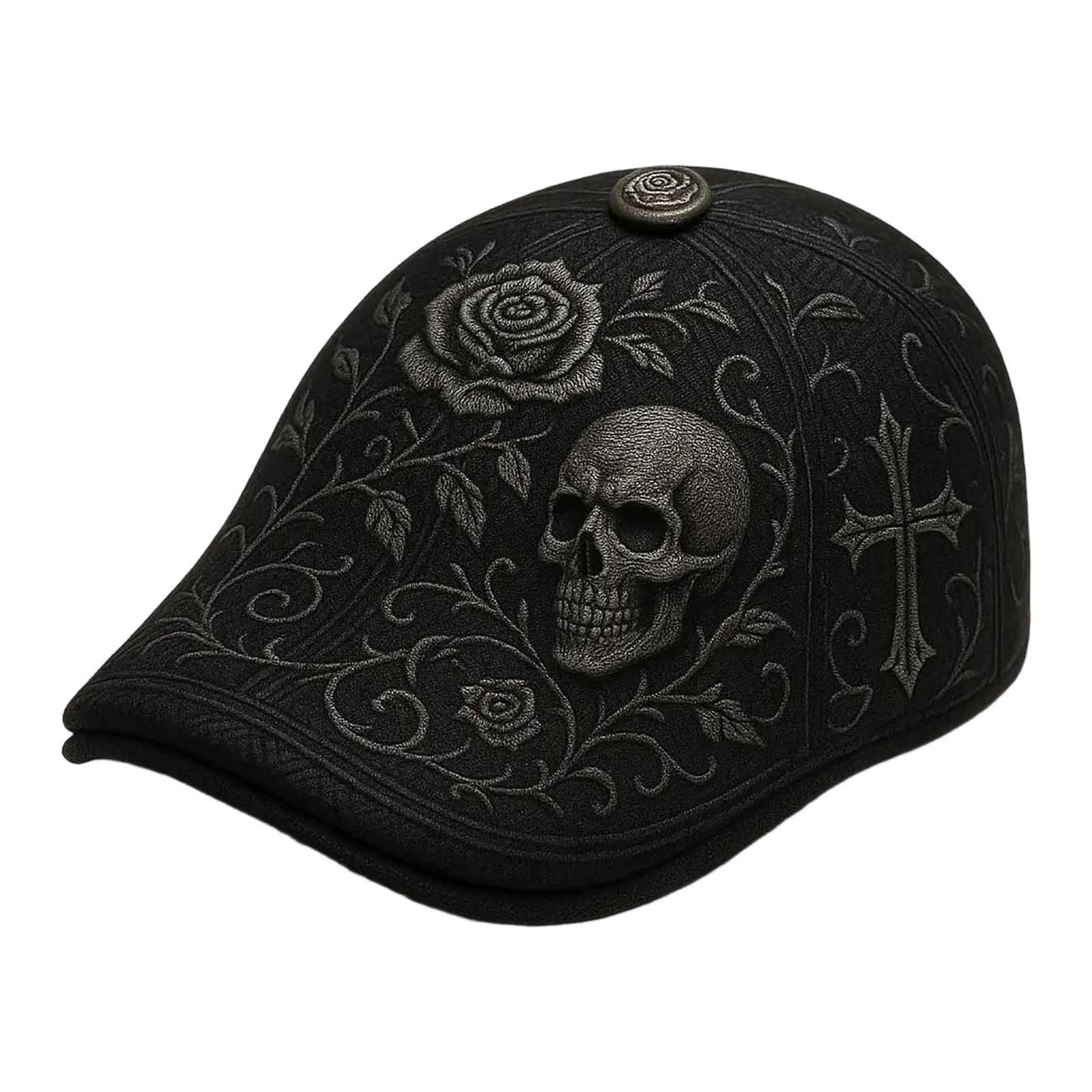 Rose Newsboy Cap Gothic Embroidery Flat Bill Beret for Fashion Retro ...