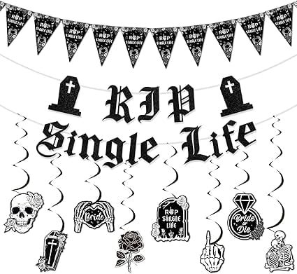 Gothic Engagement Party Decorations Rip Single Life Banner Bride or Die ...