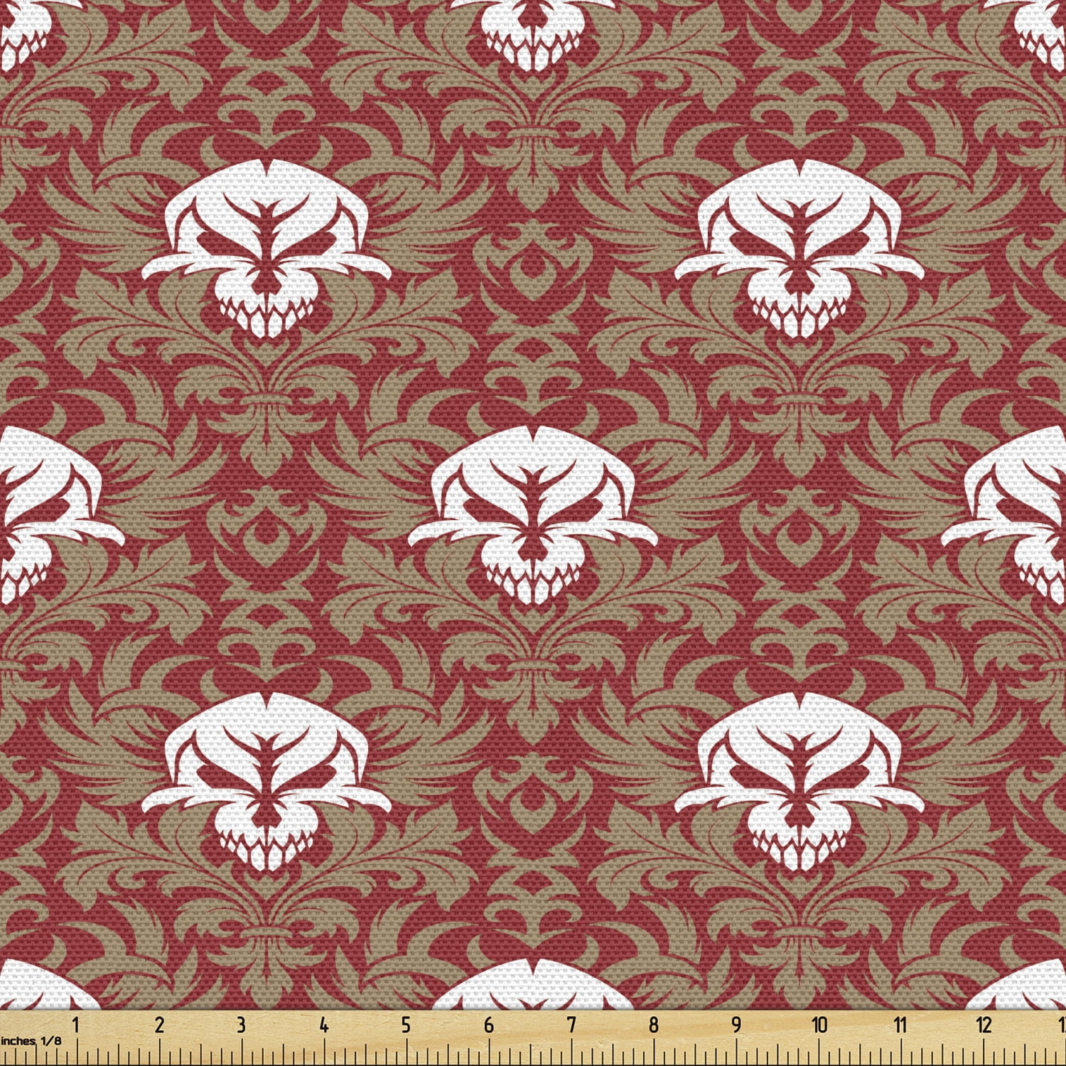 Ambesonne Gothic Fabric by the Yard Upholstery, Baroque Floral Skulls ...