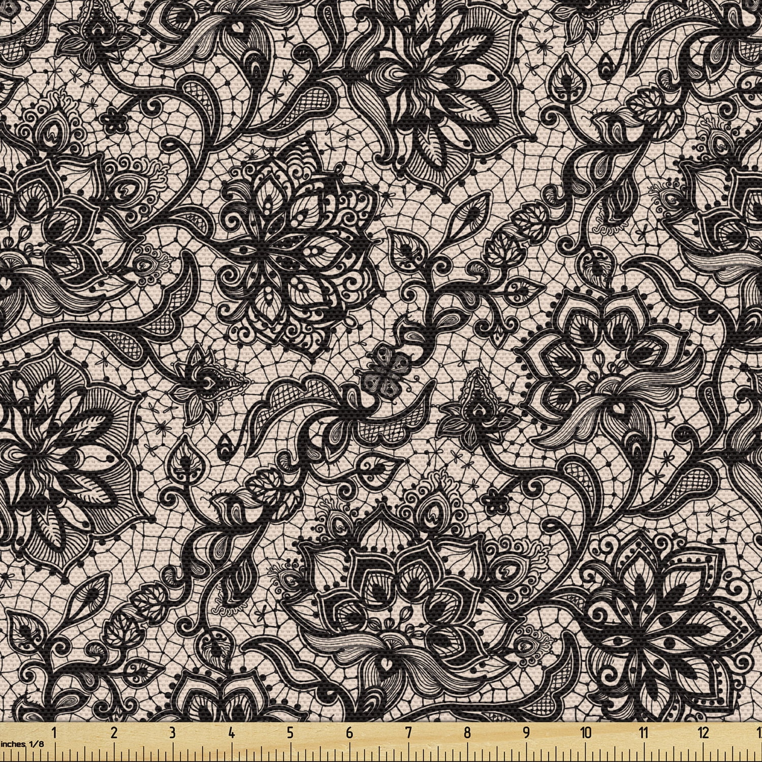 Ambesonne Gothic Fabric by the Yard Upholstery, Flowers Butterflies ...