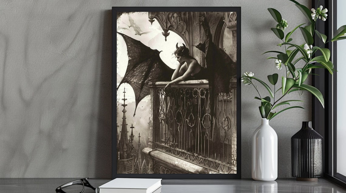 Gothic Fantasy Art Print Dark Angel With Gothic Spires, Dramatic ...