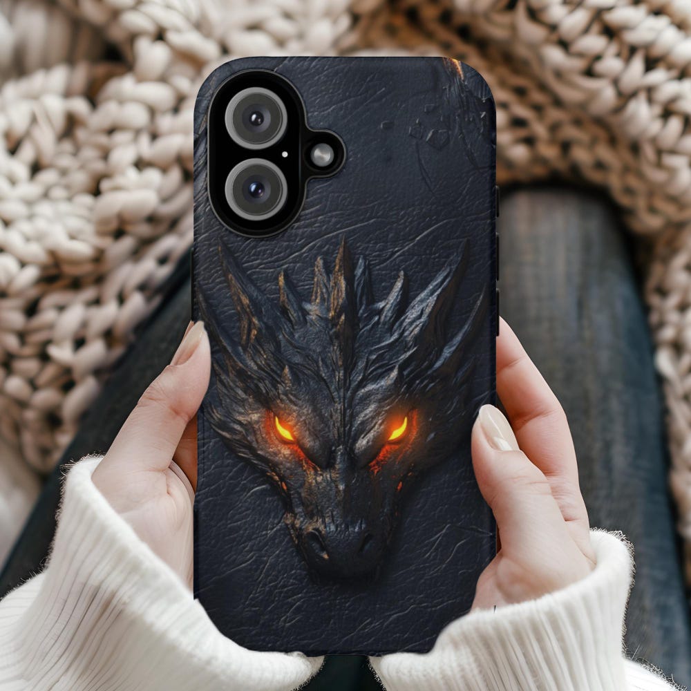 Gothic Fantasy Glowing Eyes Dragon Phone Case with iPhone 17 to 11 Pro ...