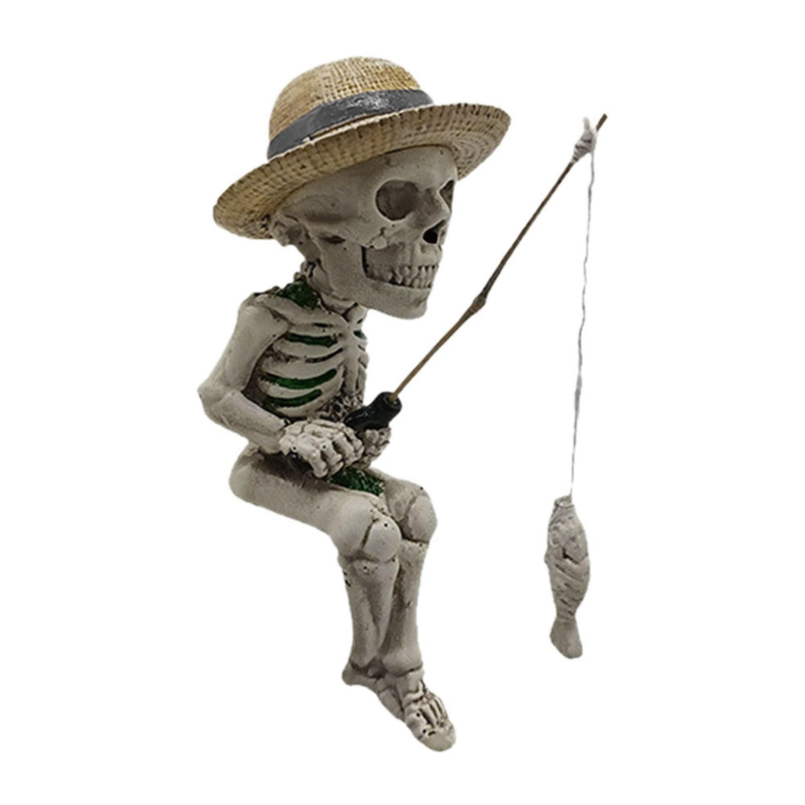 Gothic Fishing Skeleton Sculpture - 3D Resin Outdoor Garden Statue for ...