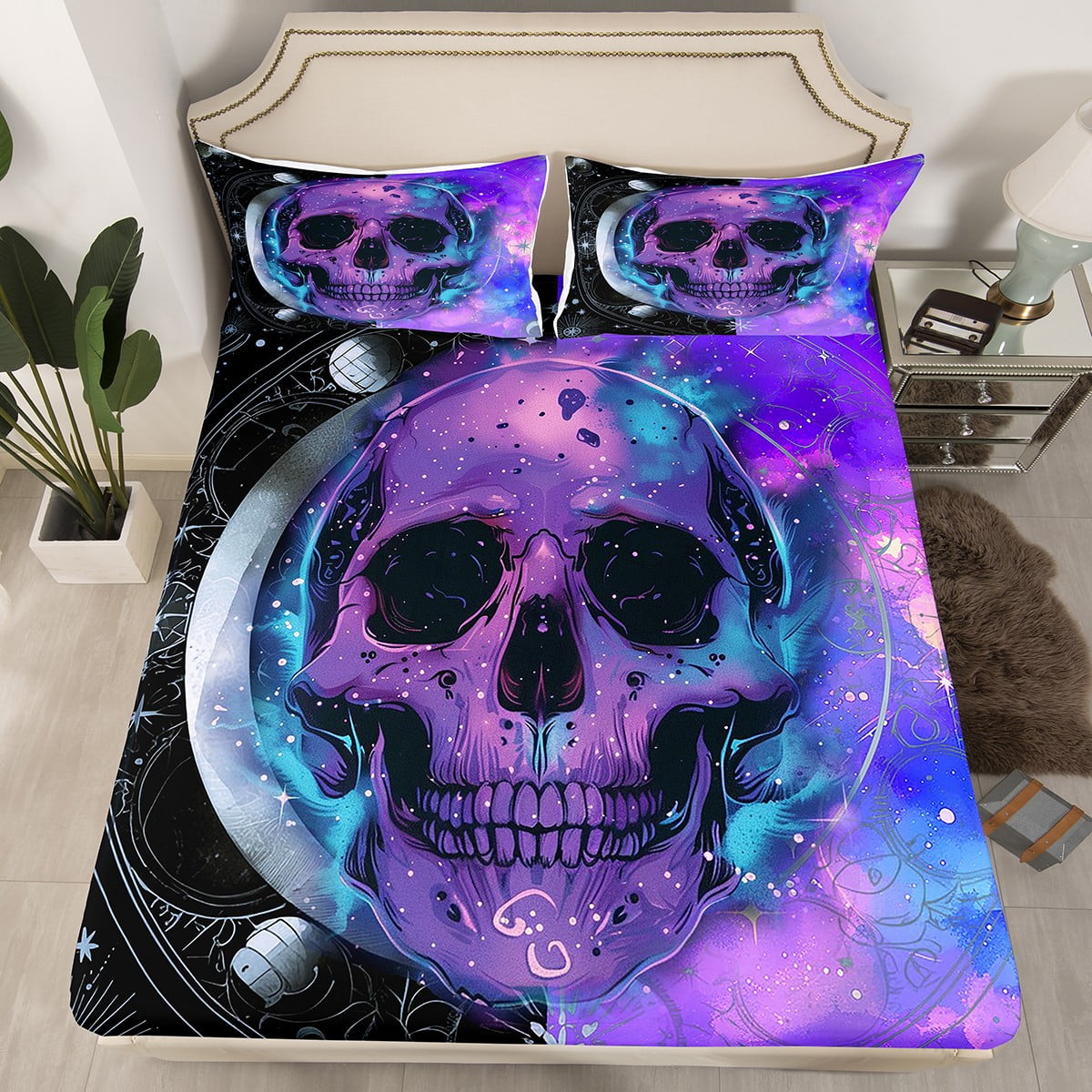 Gothic Fitted Sheet Sugar Skull Sheets,Goth Skeleton Twin Bed Sheets ...