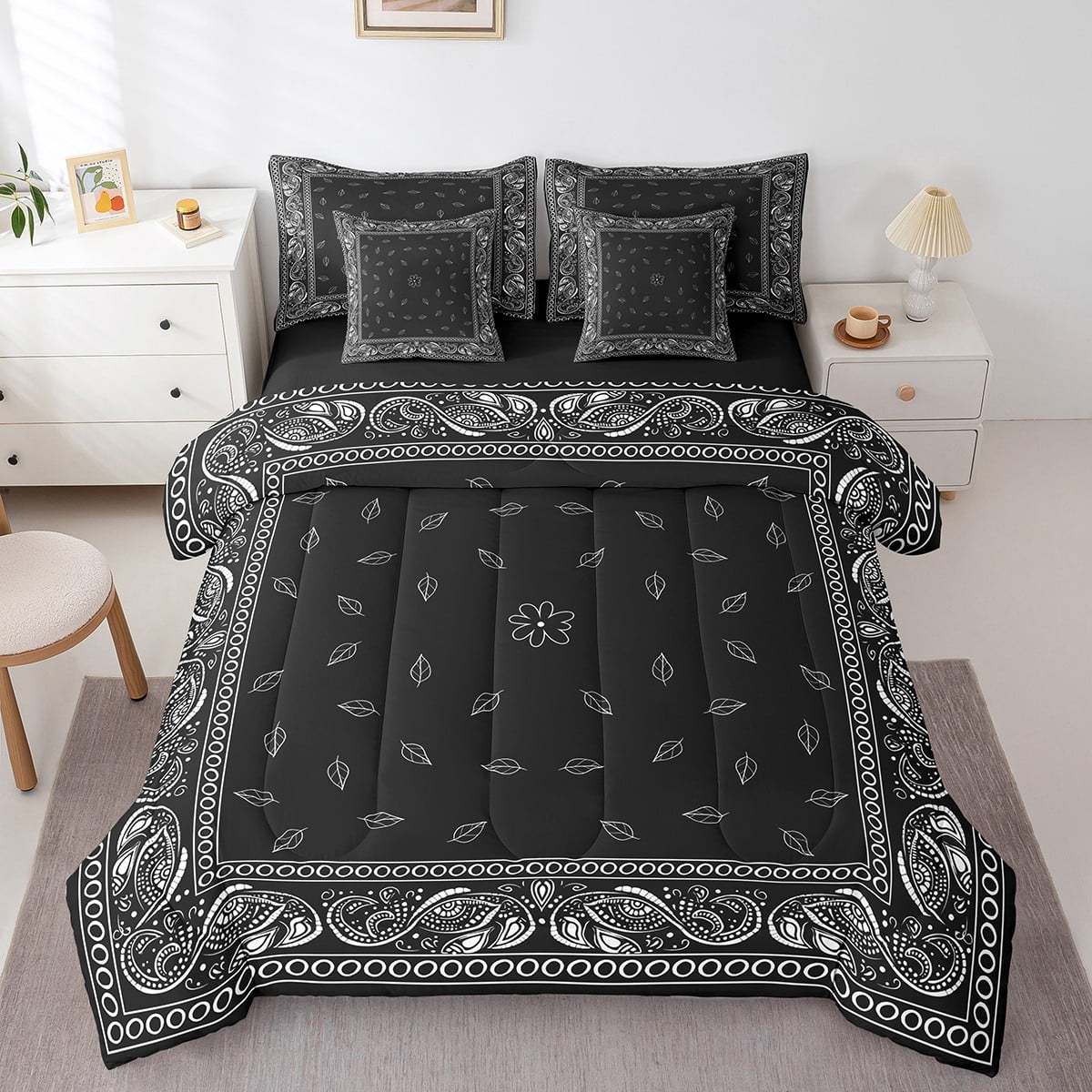 Gothic Floral Bed in a Bag King Black Gothic Floral Comforter Set with ...